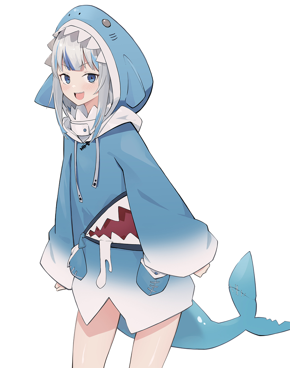 Safebooru - 1girl :d blue eyes blue hair blue jacket fins fish tail ...