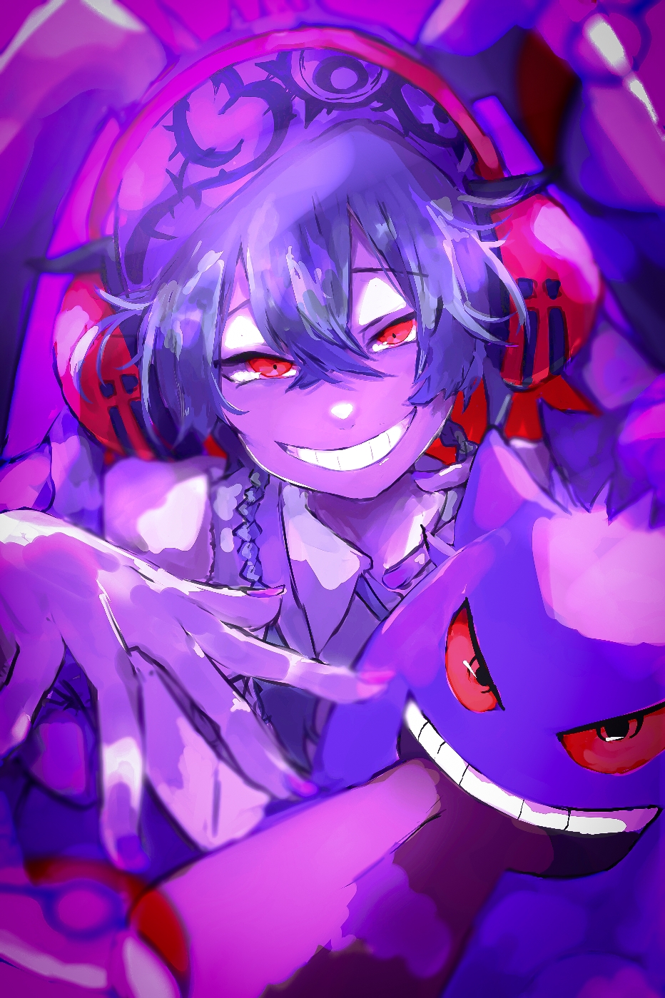 Safebooru - 1girl bandana black eyes blue hair collared shirt colored sclera commentary crossed ...