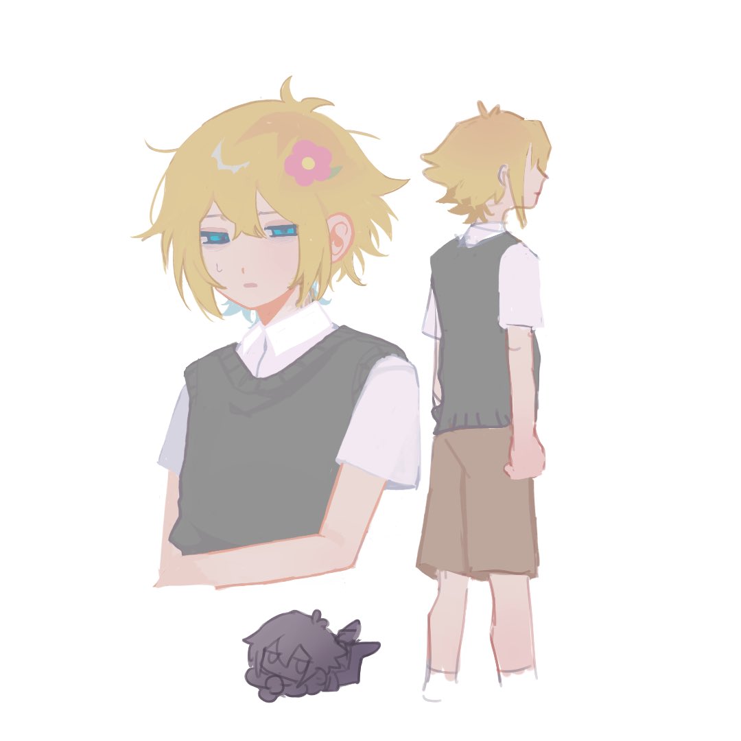 Safebooru - 1boy antenna hair avocado umaaai basil (faraway) (omori) basil (omori) blonde hair ...