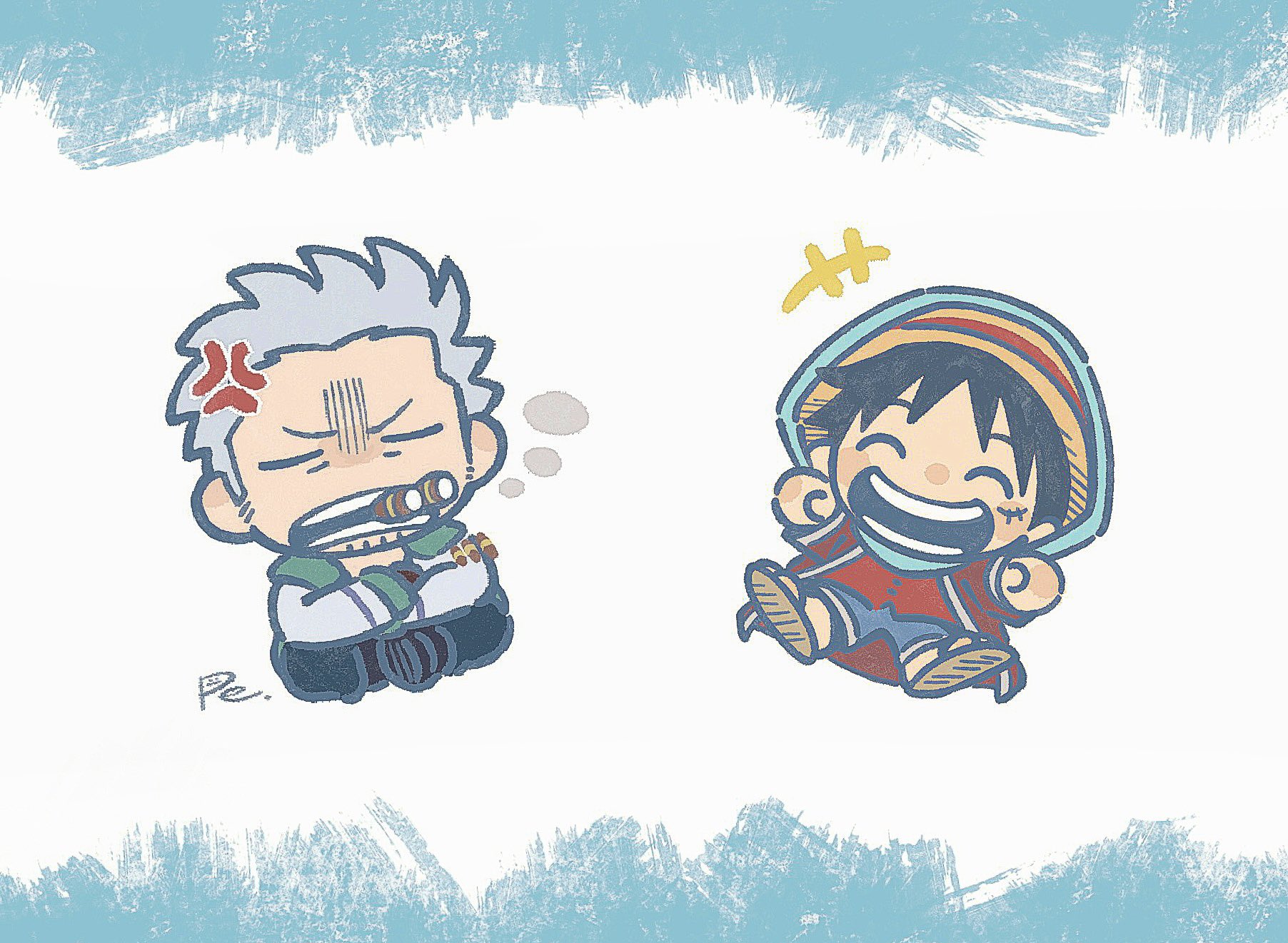 Safebooru - 2boys anger vein chibi closed eyes coat facial hair fur ...