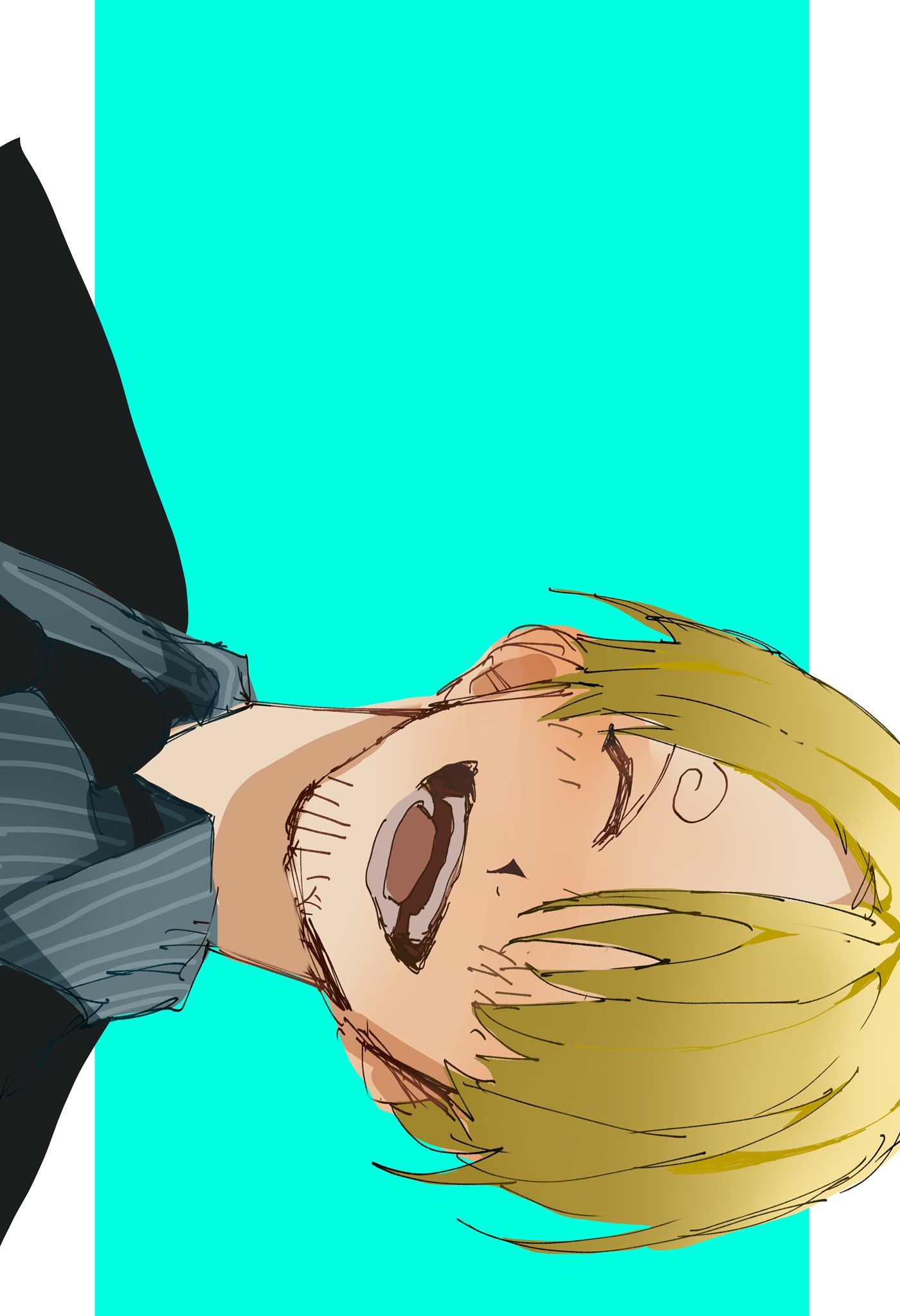 Safebooru - 1boy ^ ^ aqua background black jacket black necktie blonde ...