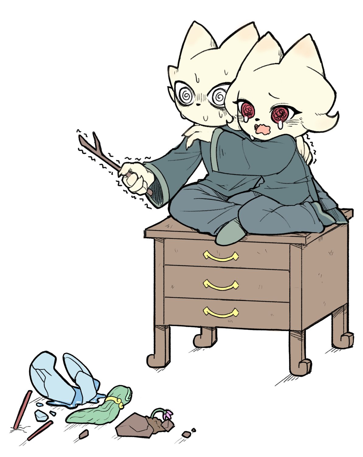 Safebooru - 1boy 1girl @ @ blue coat blue pants bowl brother and sister ...