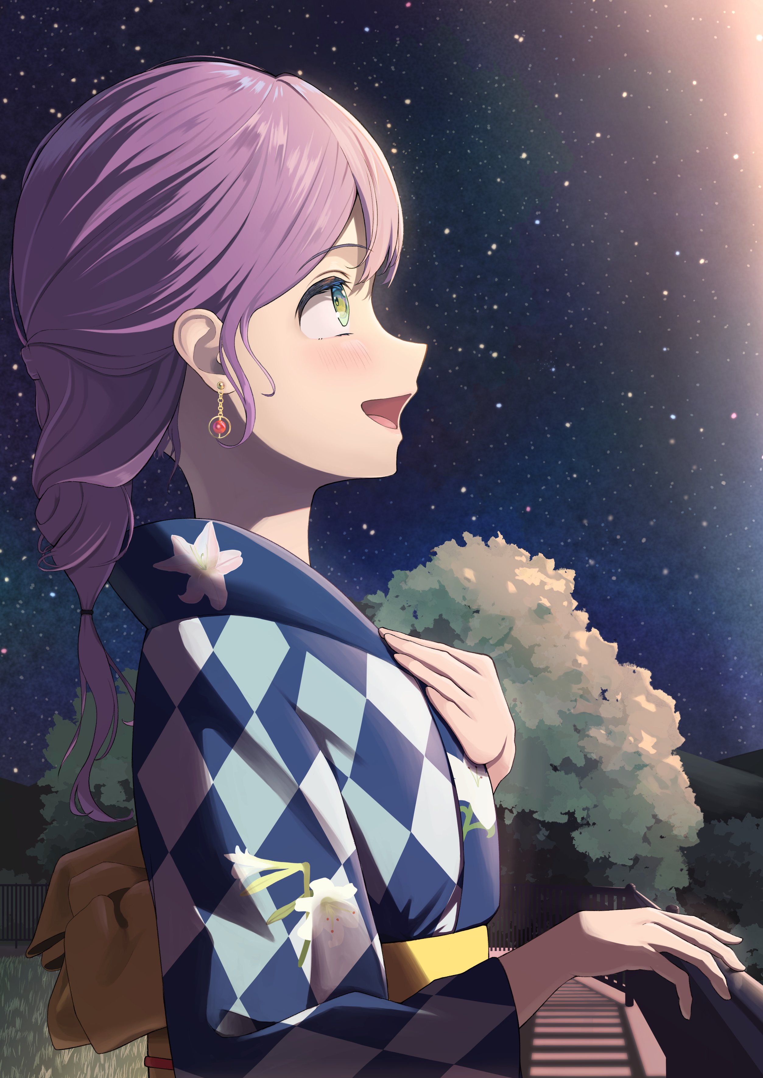 Safebooru - 1girl absurdres alt text argyle clothes argyle kimono asumi dori blue kimono ...