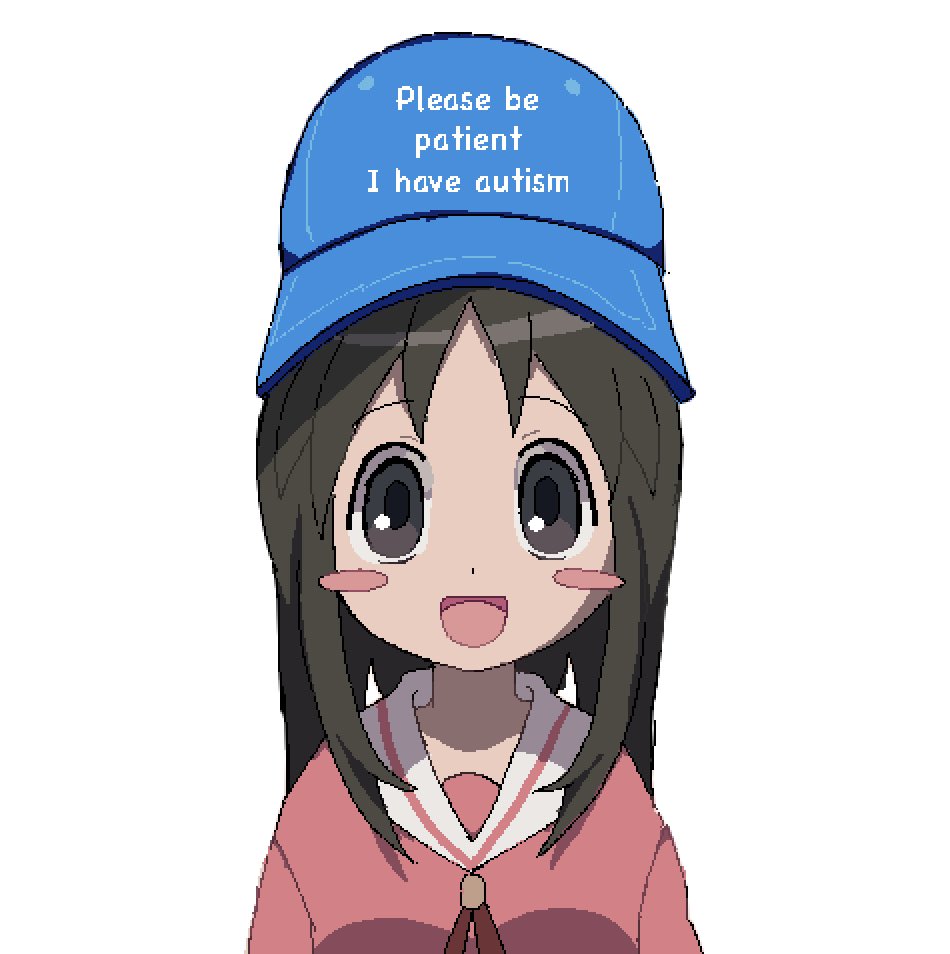 Safebooru - 1girl :d autism azumanga daioh blue hat blush stickers brown eyes brown hair ...