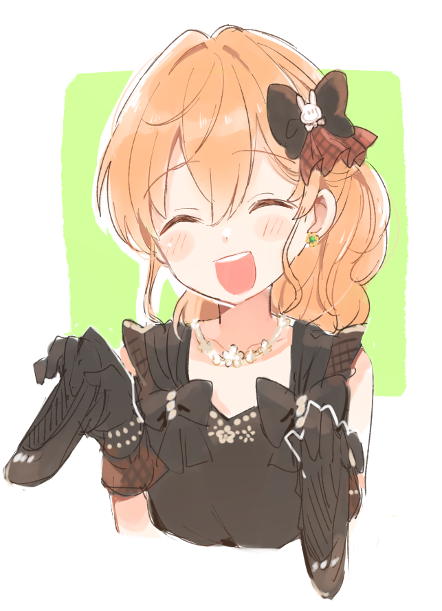 Safebooru - 1girl ^ ^ black bow black dress bluesky021 blush bow closed eyes commentary request ...