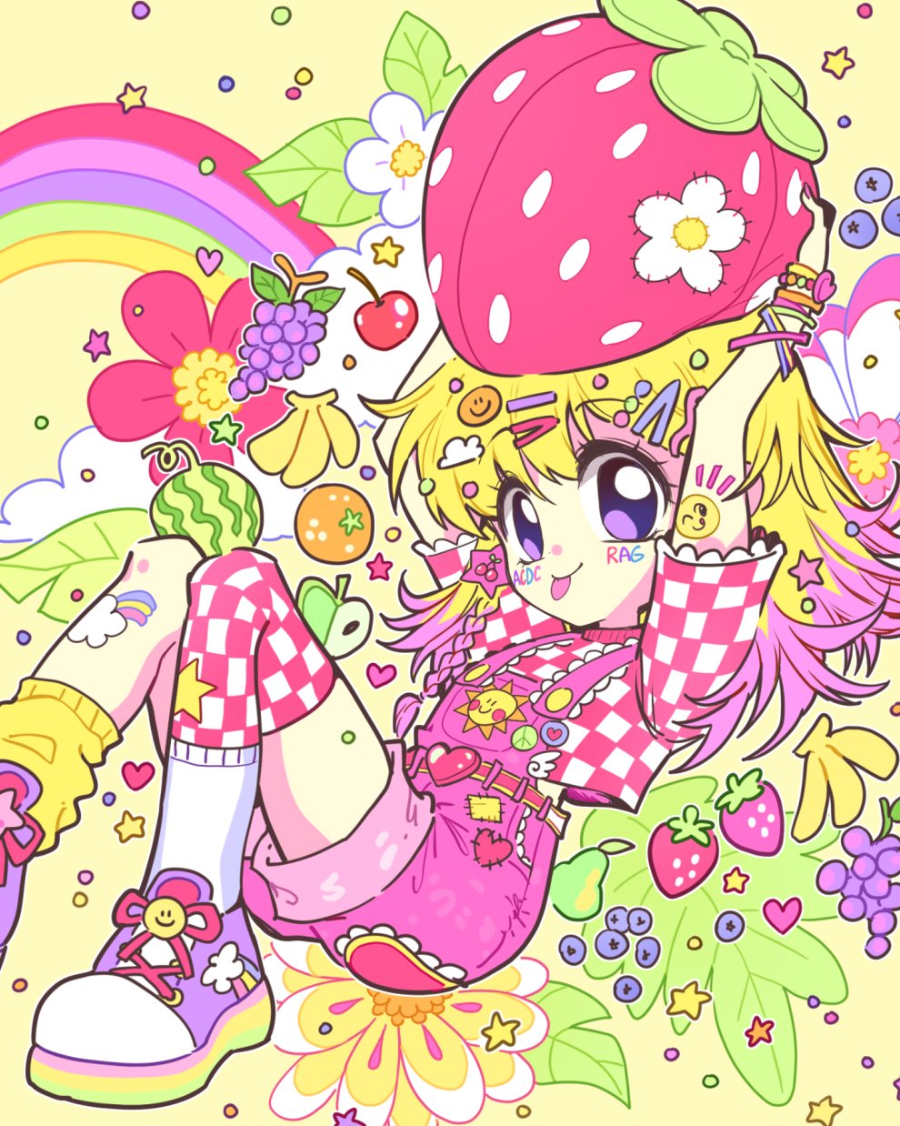 Safebooru - 1girl 2000s (style) banana blonde hair clouds colorful ...
