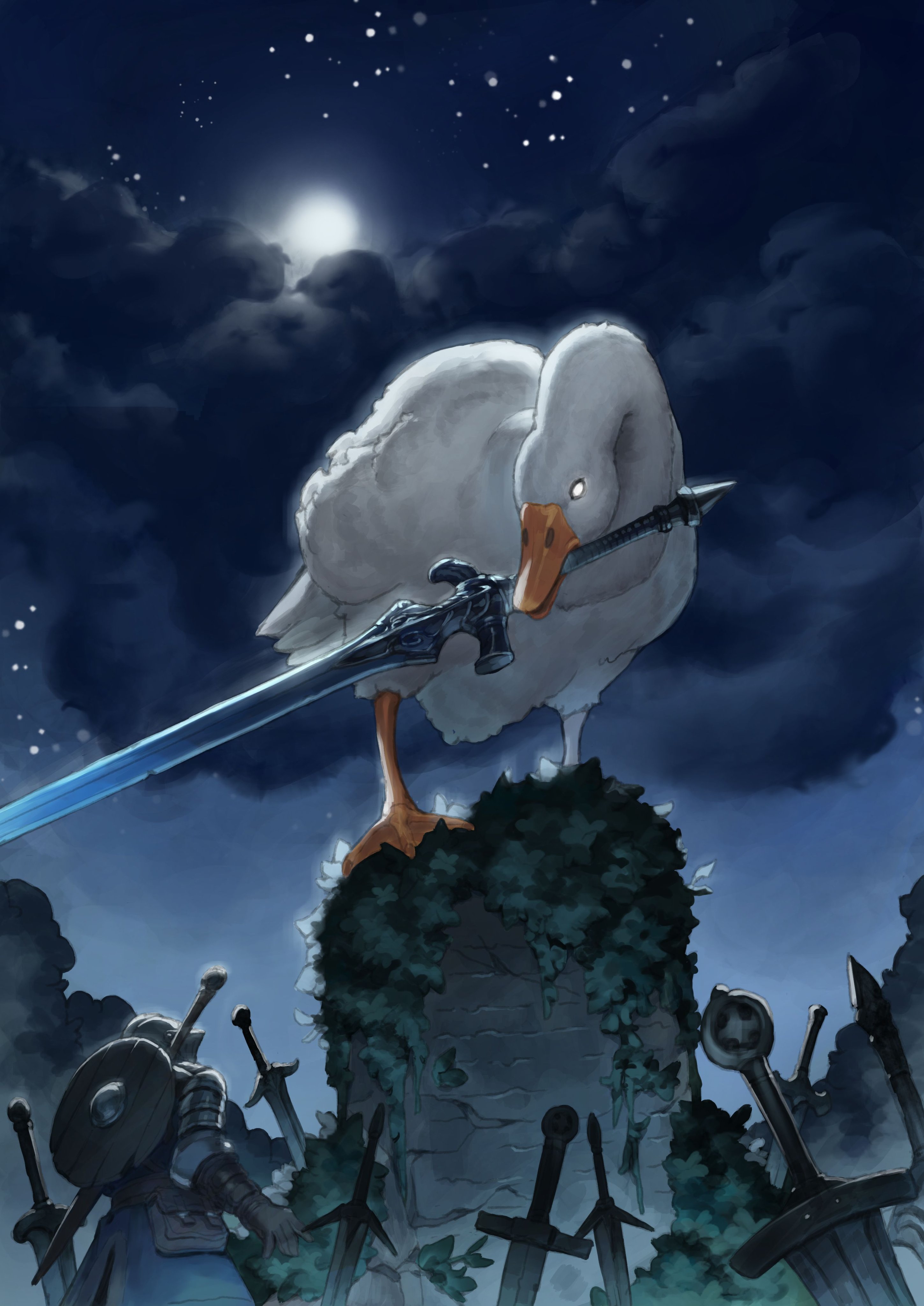 Safebooru - 1other absurdres animal armor bird chosen undead clouds ...