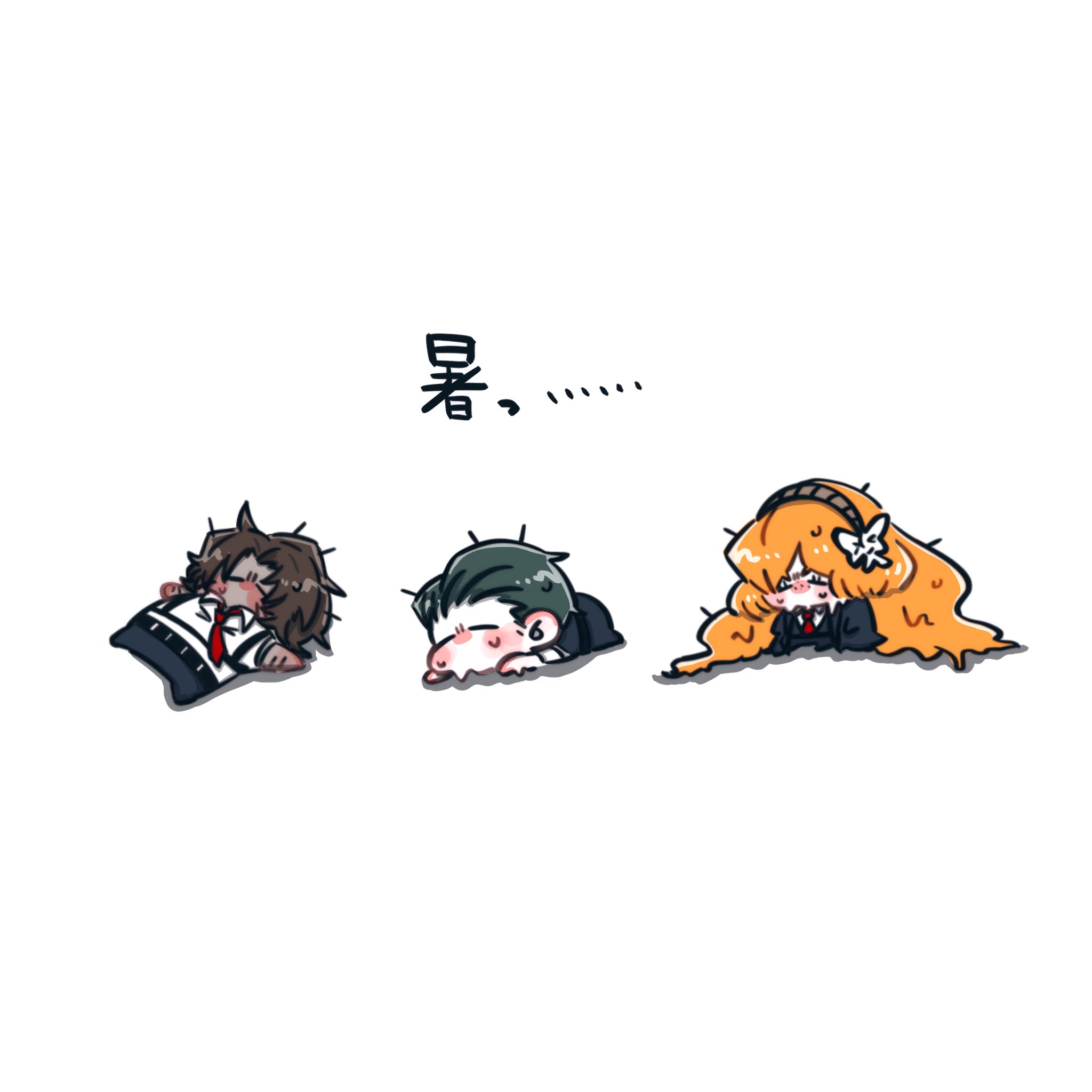 Safebooru - 1girl 2boys black hair brown hair chibi closed eyes closed ...