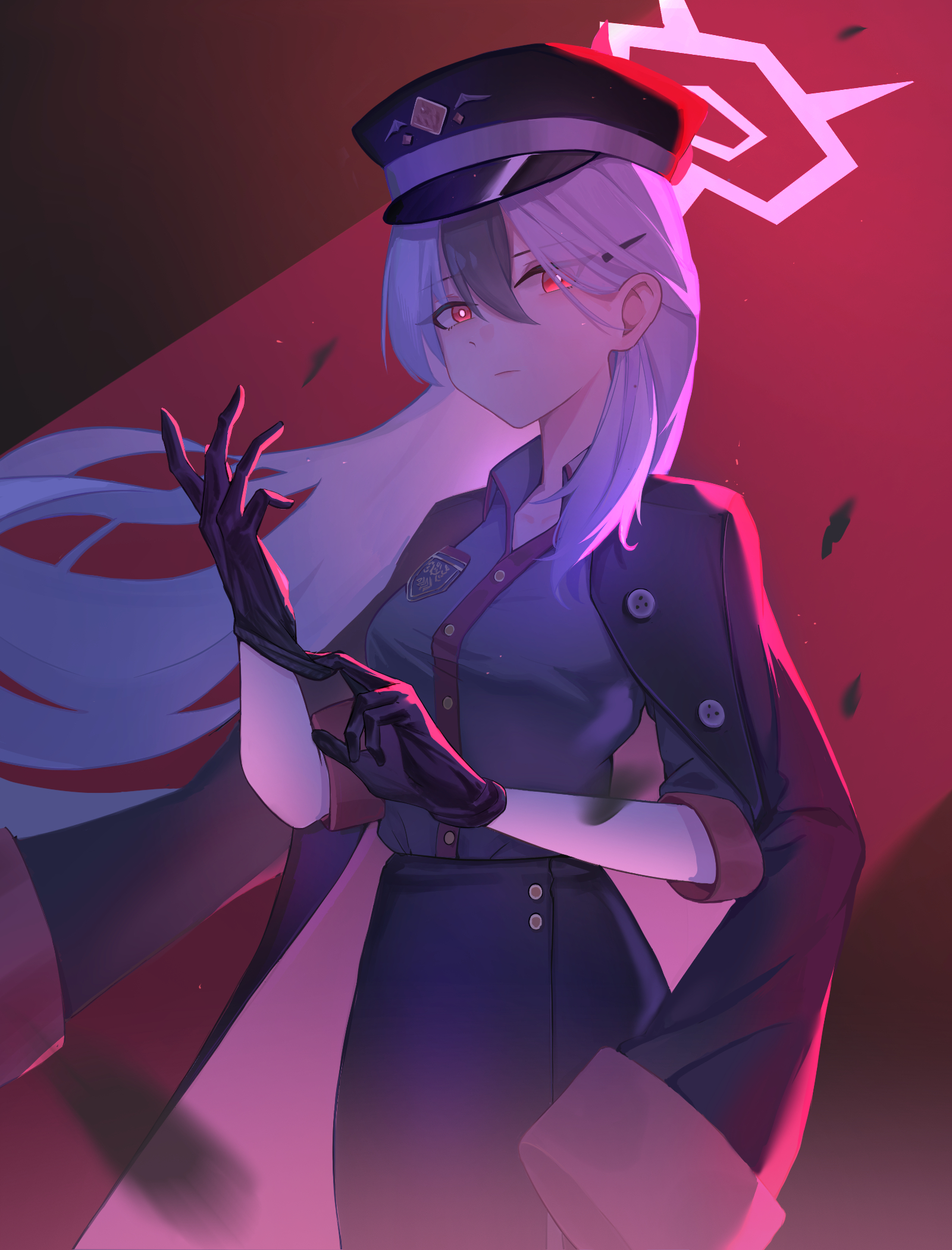 Safebooru - 1girl adjusting clothes adjusting gloves alternate costume black gloves black hair ...