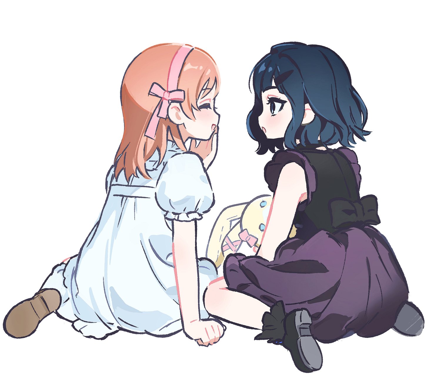 Safebooru - 2girls :o ^ ^ aged down alternate costume back bow black footwear black socks black ...