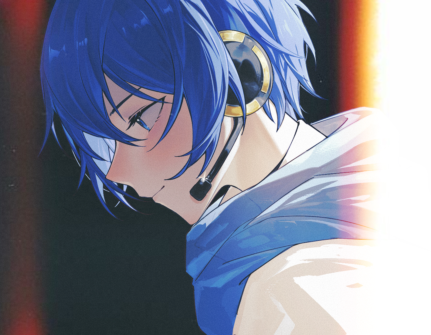 Safebooru - 1boy blue eyes blue hair blue scarf blush commentary dark background eyelashes from ...