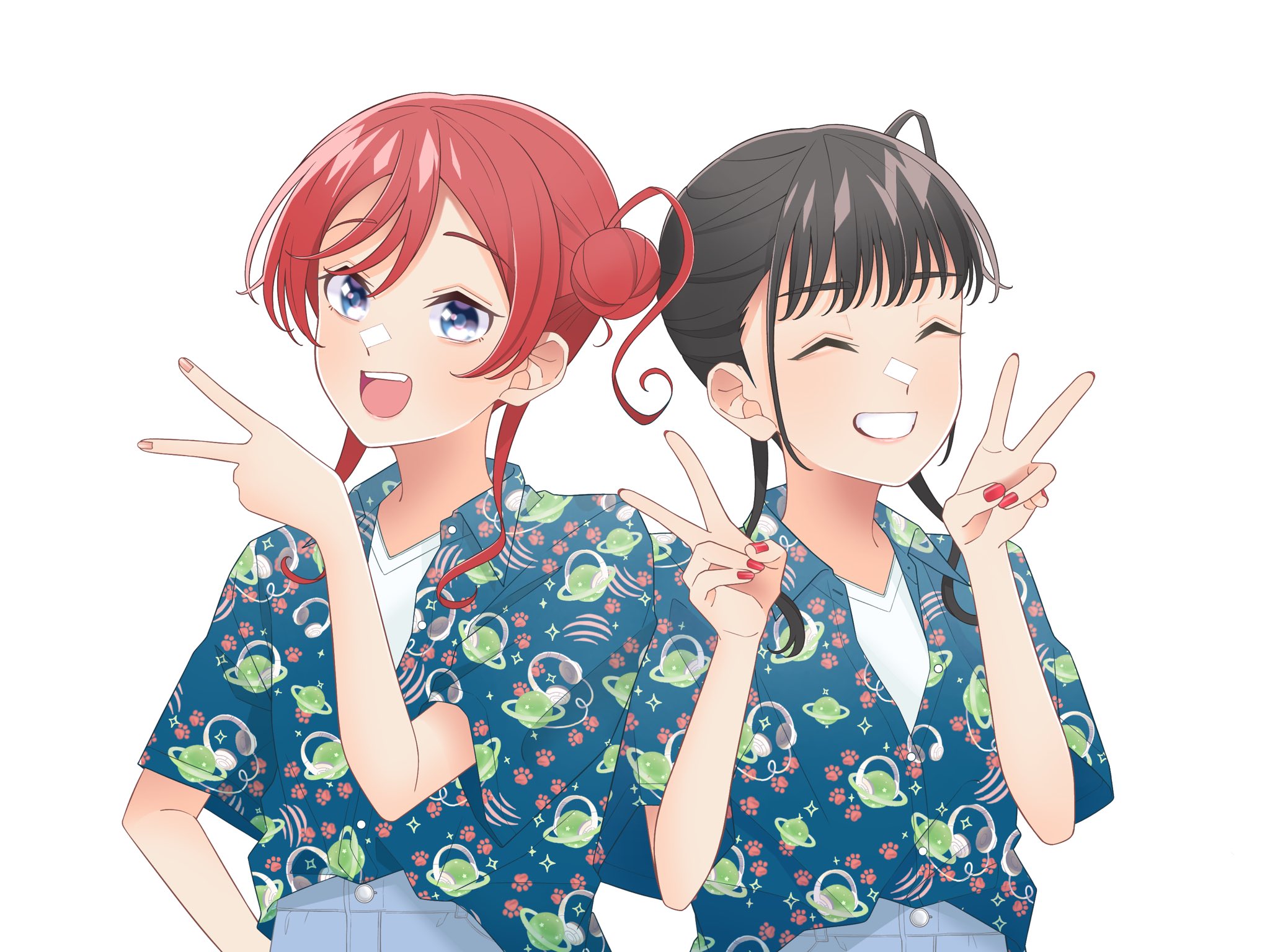 Safebooru - 2girls black hair blue eyes closed eyes collared shirt ...