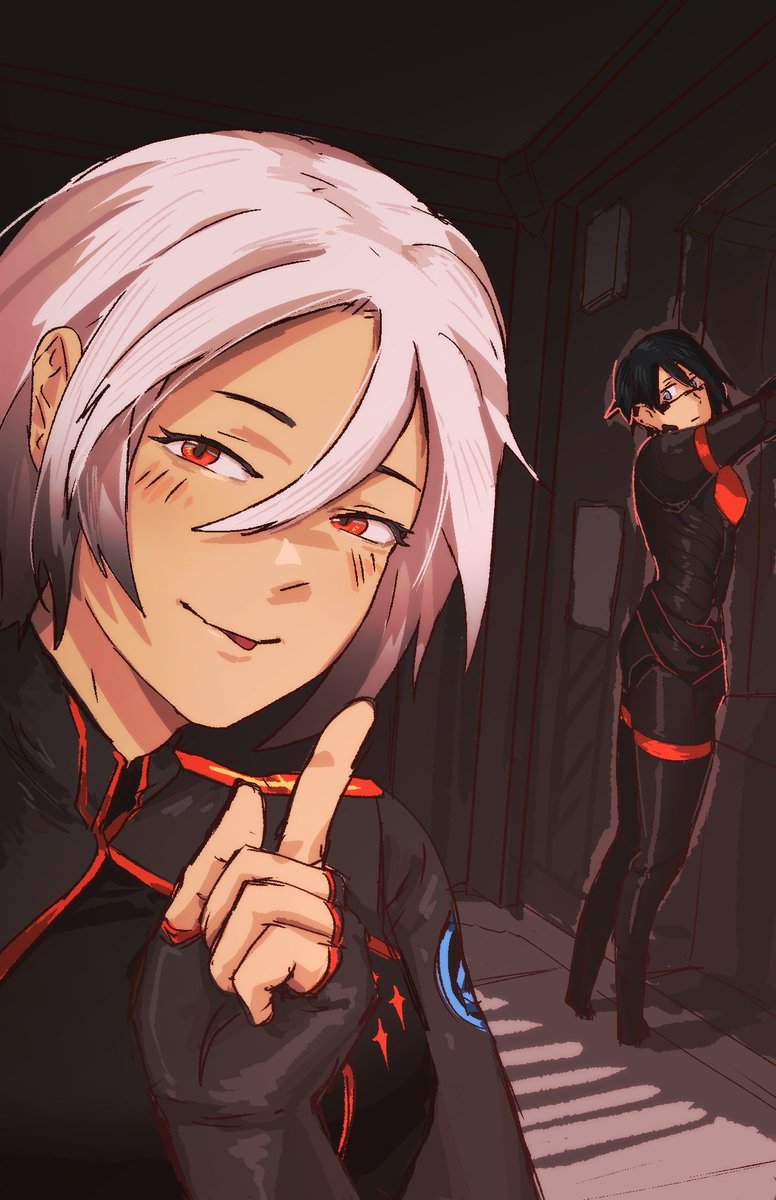 Safebooru - 2girls android ariane yeong black hair blue eyes blush ...