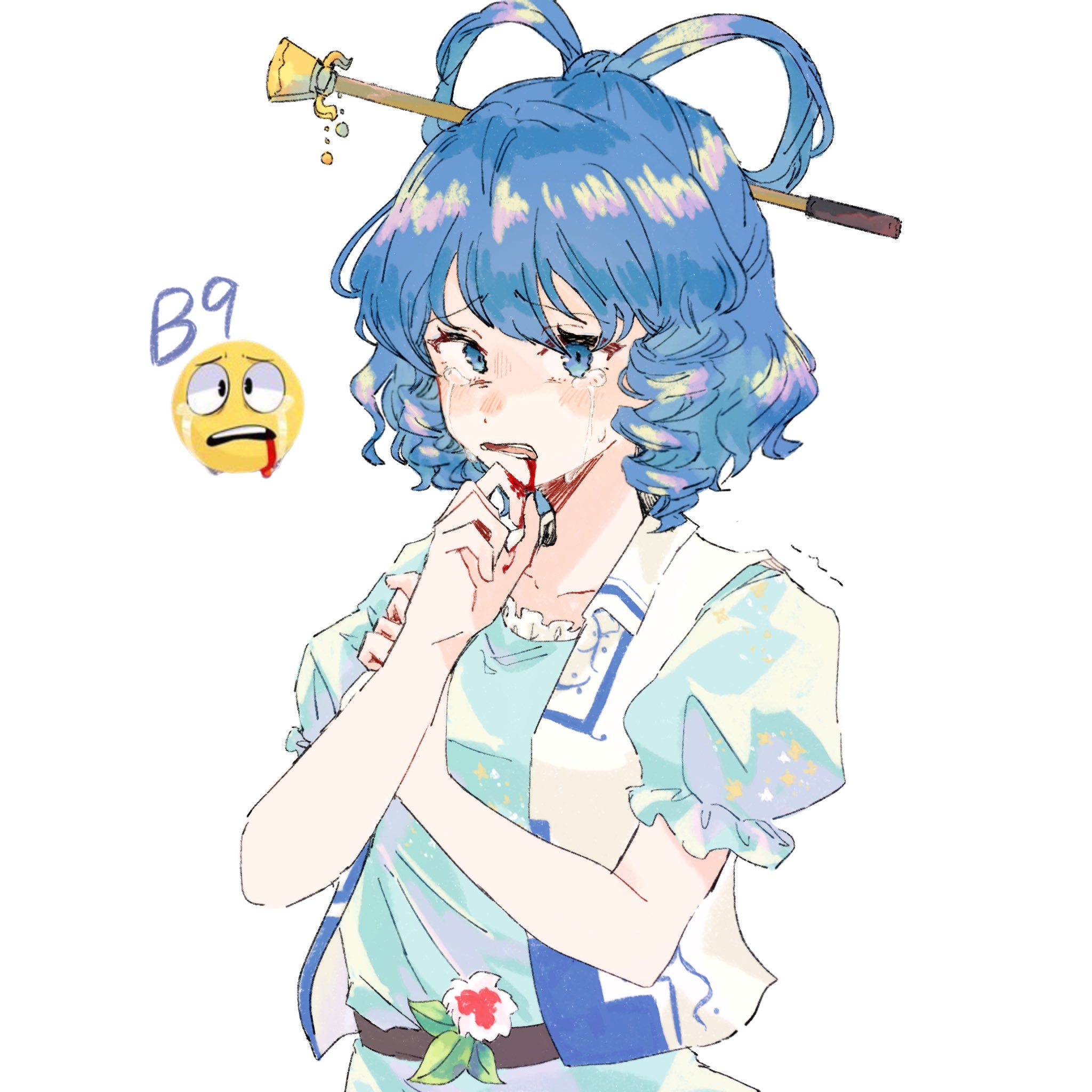 Safebooru - 1girl aqua dress blood blood from mouth blue eyes commentary request crying dress ...