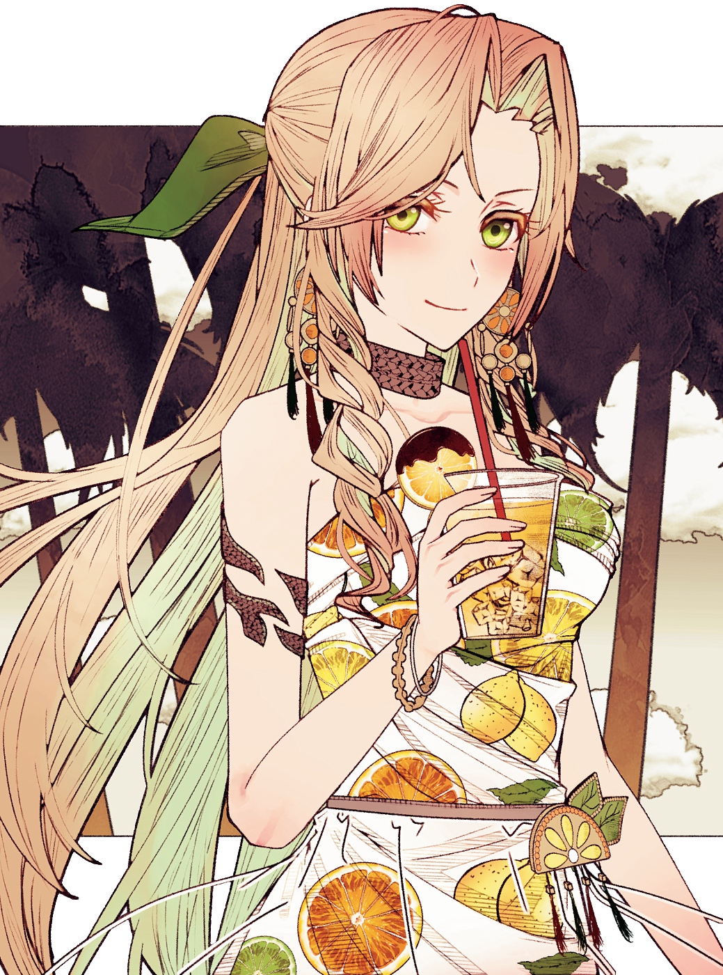 Safebooru - 1girl aerith gainsborough aerith gainsborough (citric dress) armlet bare shoulders ...