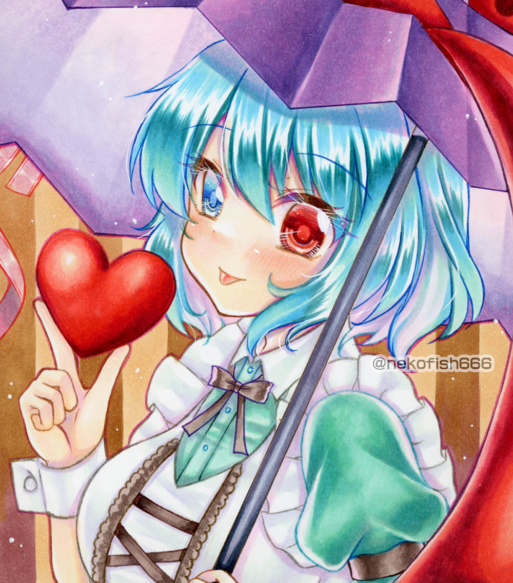 Safebooru - 1girl alternate costume blue eyes blue hair blush breasts brown background ...