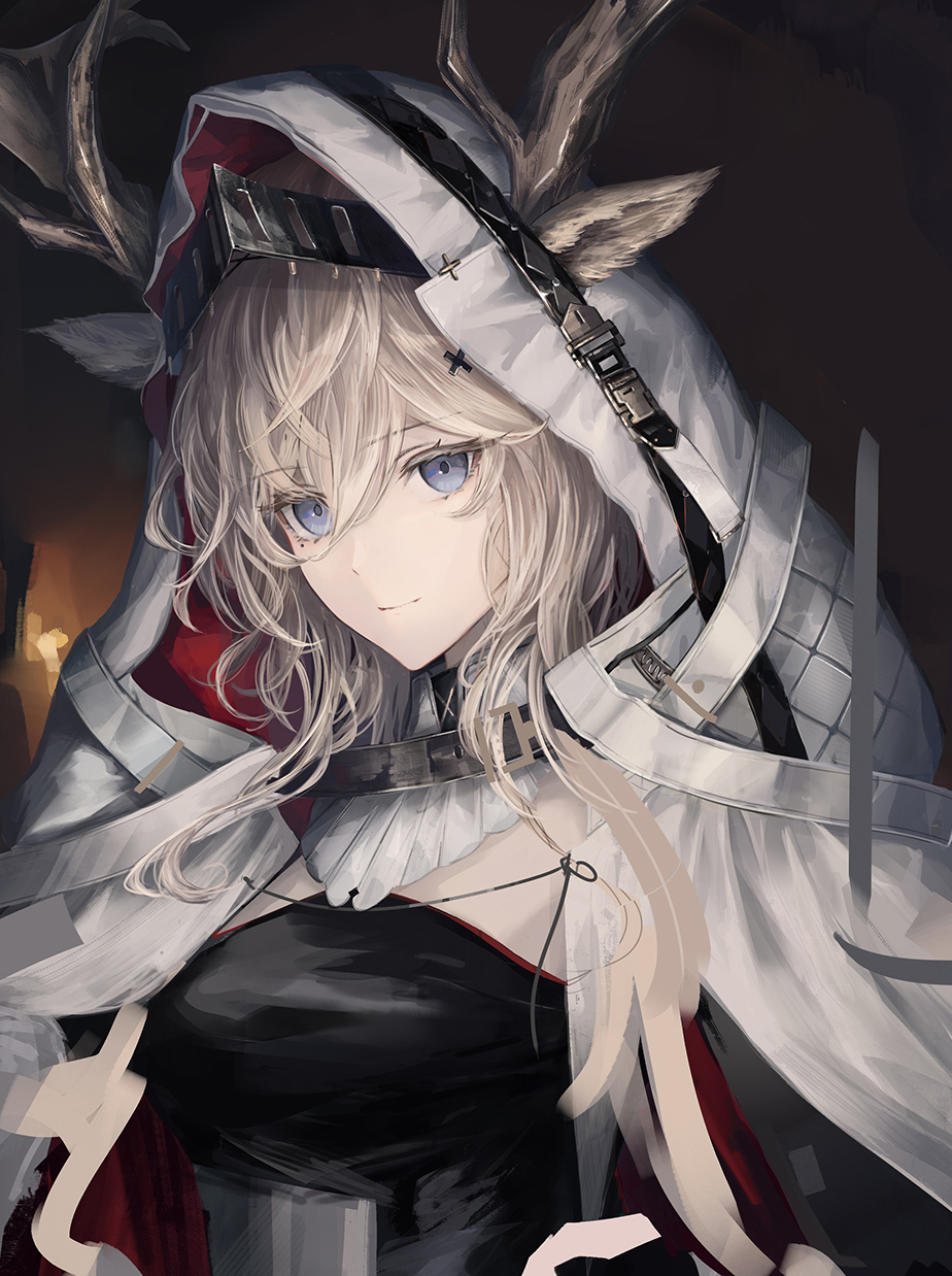 Safebooru - 1girl animal ears antlers antlers through headwear arknights belt black belt blonde ...