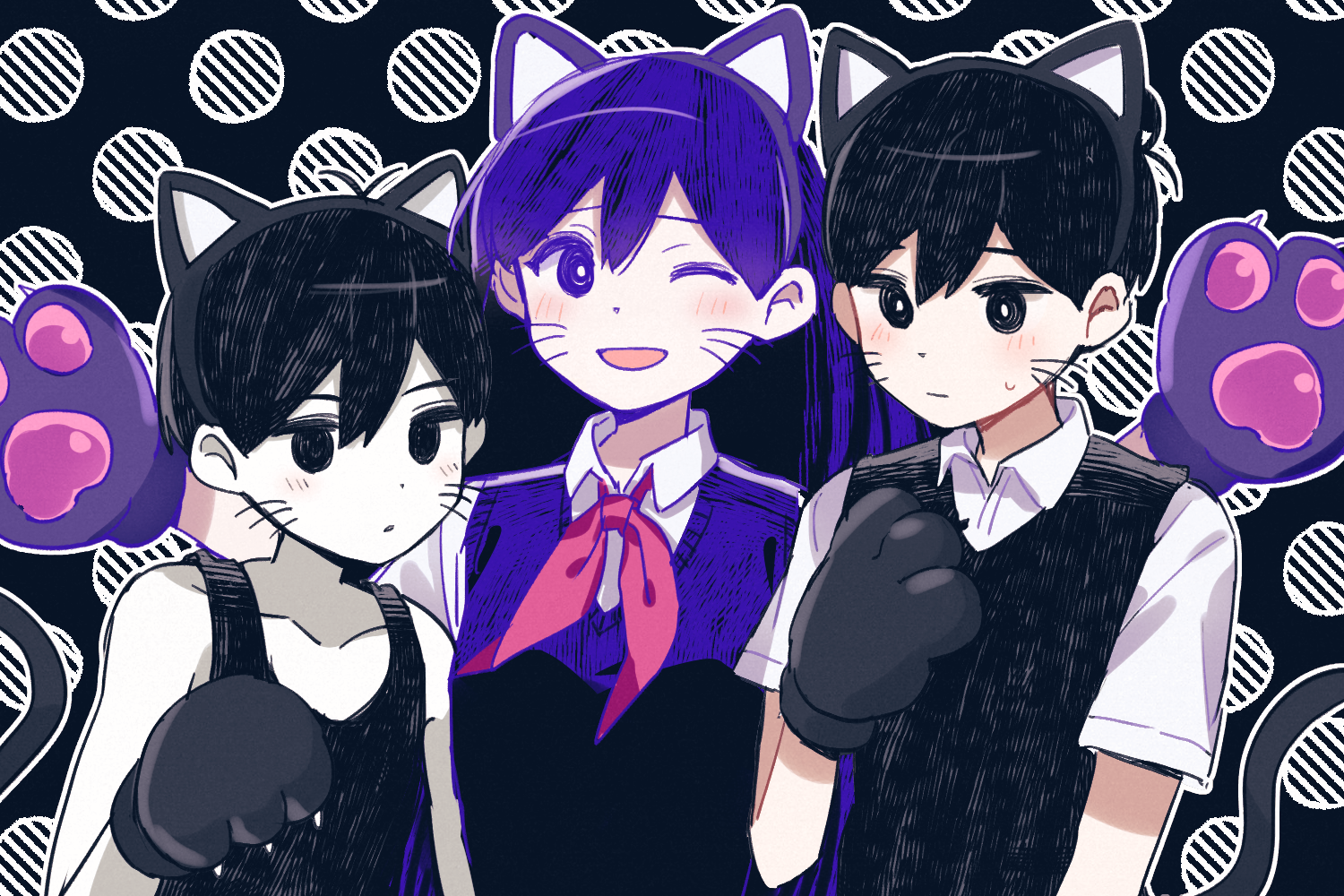 Safebooru - 1girl 2boys animal ears blush cat ears cat tail closed ...