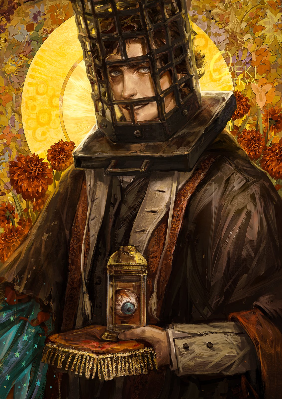 Safebooru - 1boy artist name black cloak black hair black robe bloodborne cage cloak eyeball ...