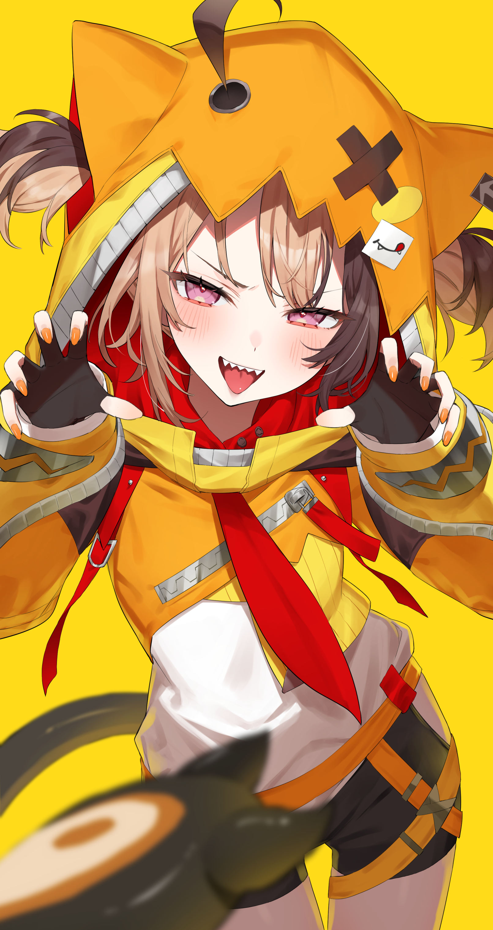 Safebooru - 1girl :d absurdres ahoge animal ear hood aotake iro belt bike shorts black gloves ...