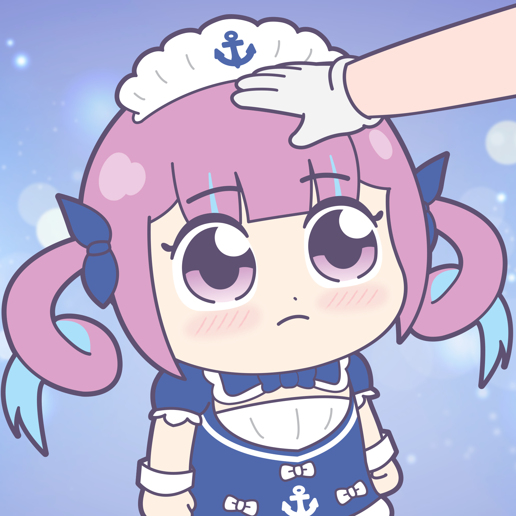 Safebooru - 1girl 1other :c anchor print aqua hair blue background blue ...