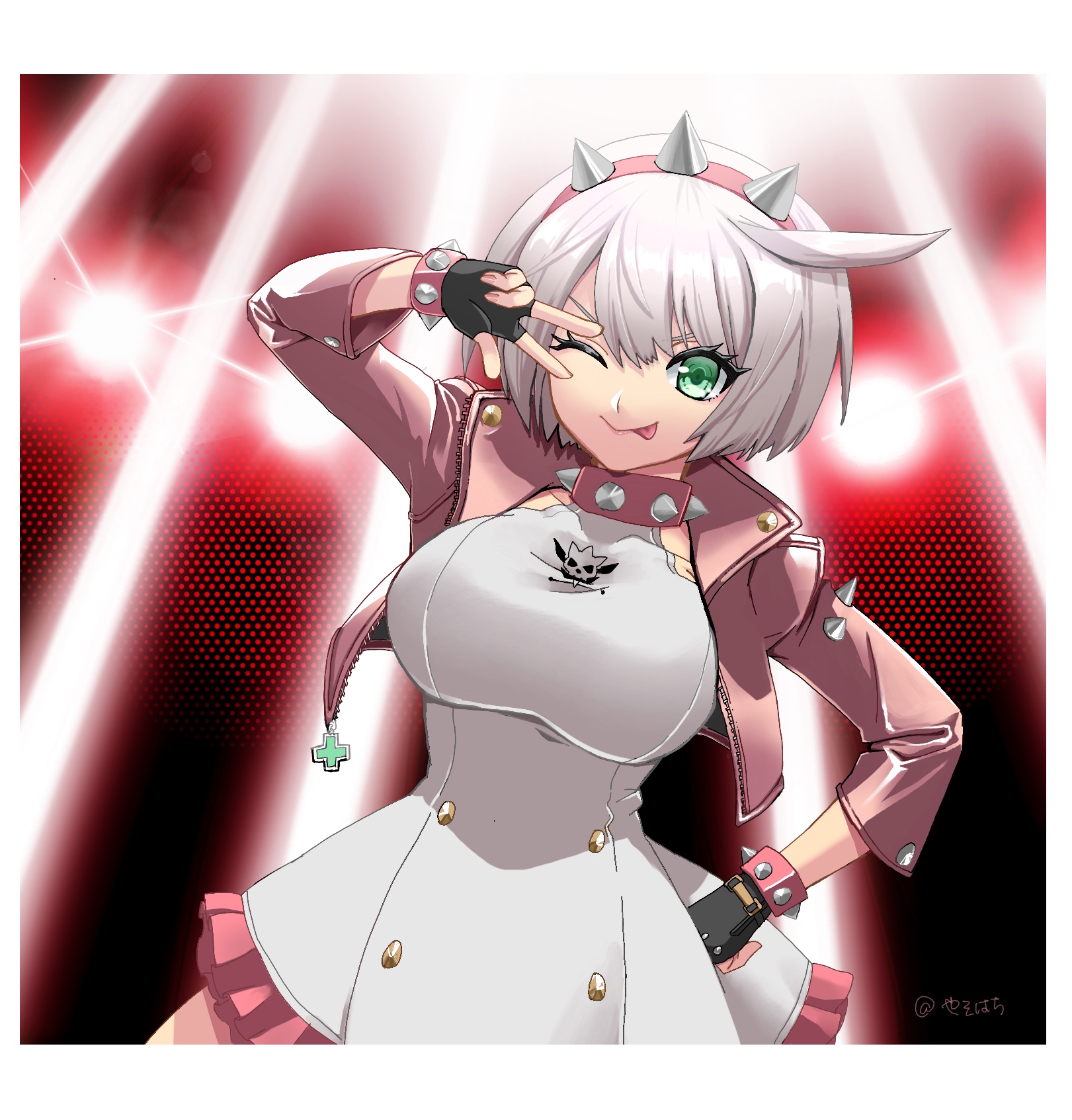 Safebooru - 1girl ahoge black gloves blue eyes bob cut bracelet breasts collar elphelt valentine ...