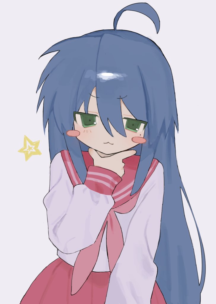 Safebooru 1girl 3 Ahoge Blue Hair Blush Blush Stickers Green Eyes 1383