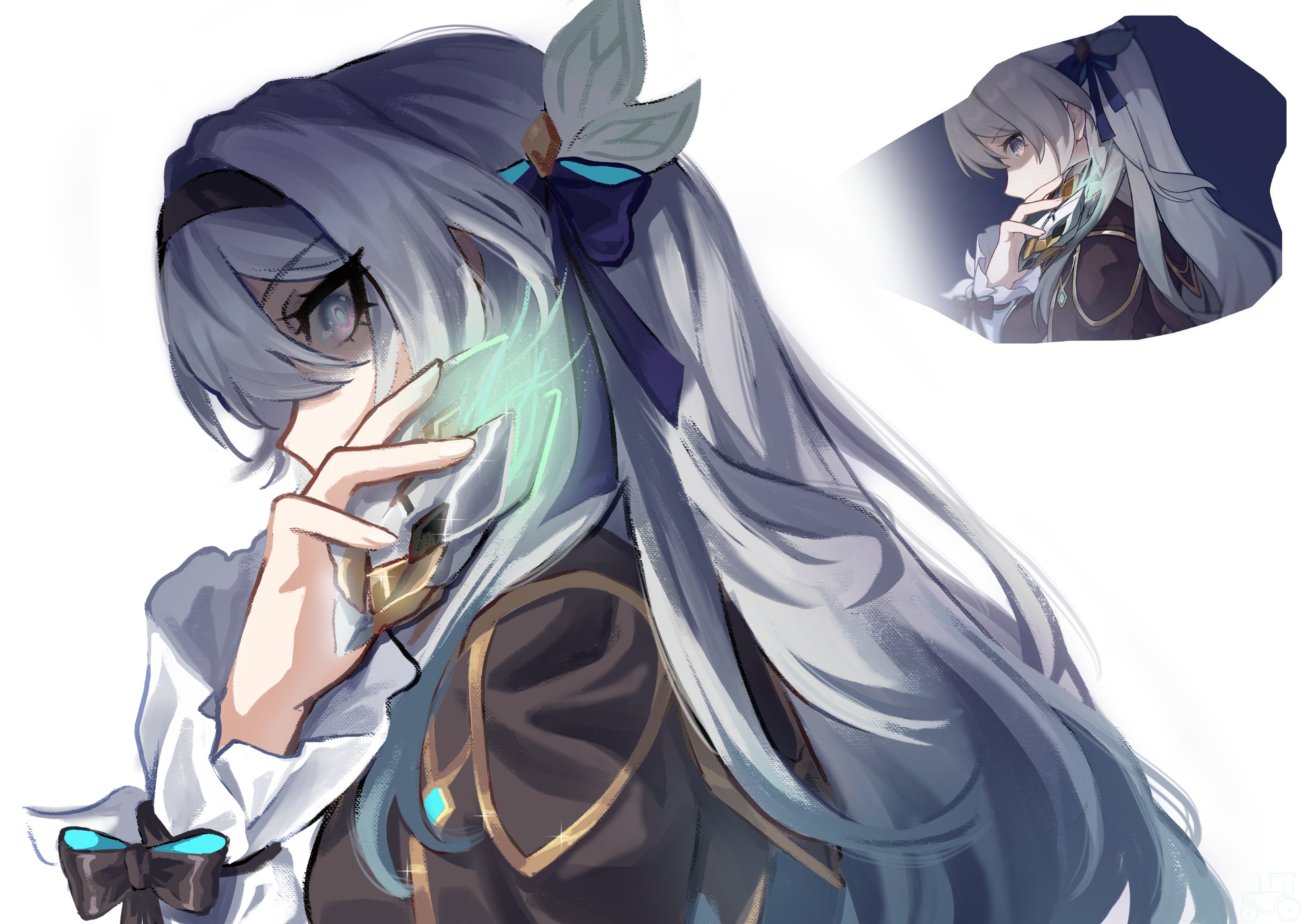 Safebooru - 1girl absurdres black hairband black jacket blue bow bow commentary firefly (honkai ...