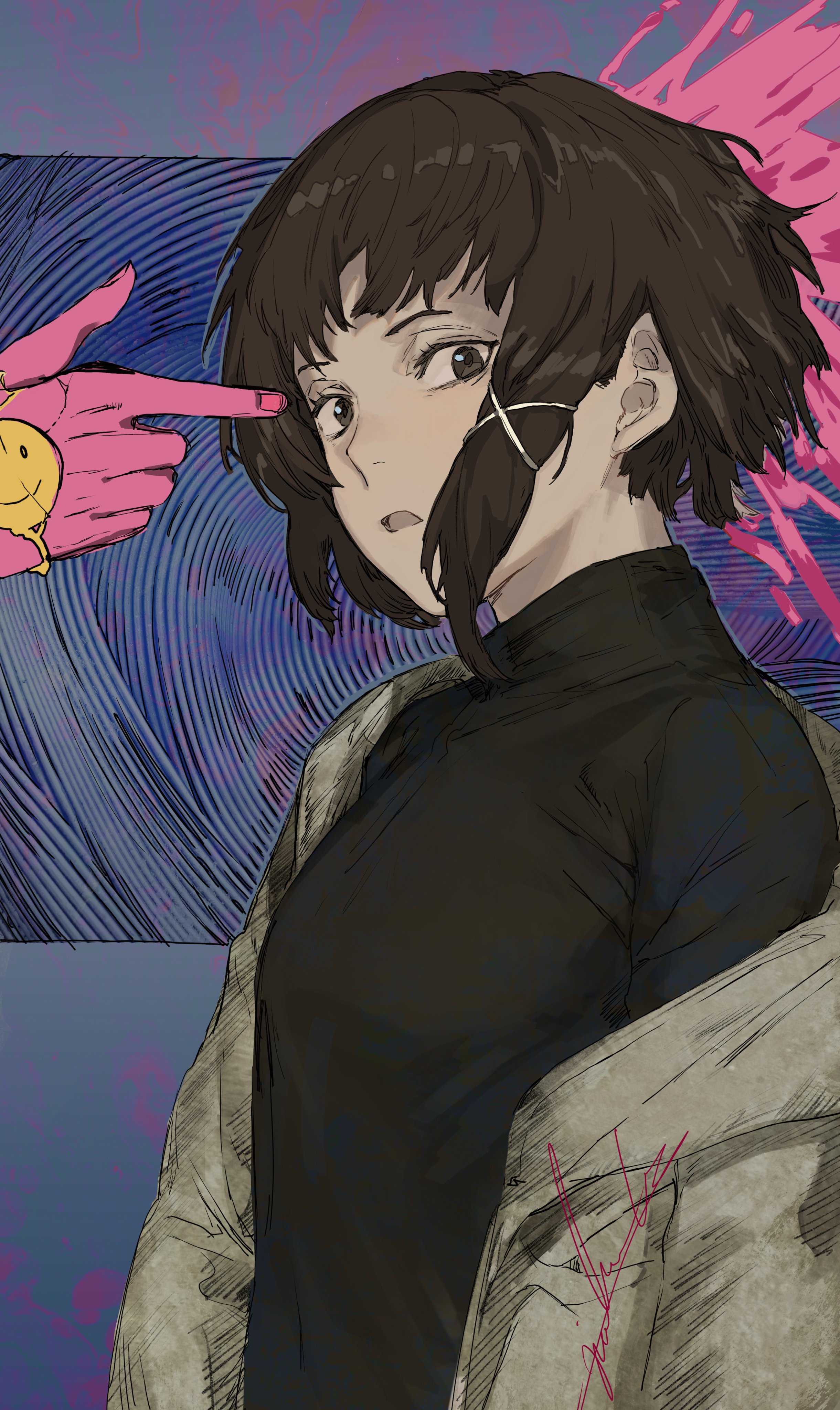 Safebooru - 1girl absurdres brown eyes brown hair brown sweater coat ...