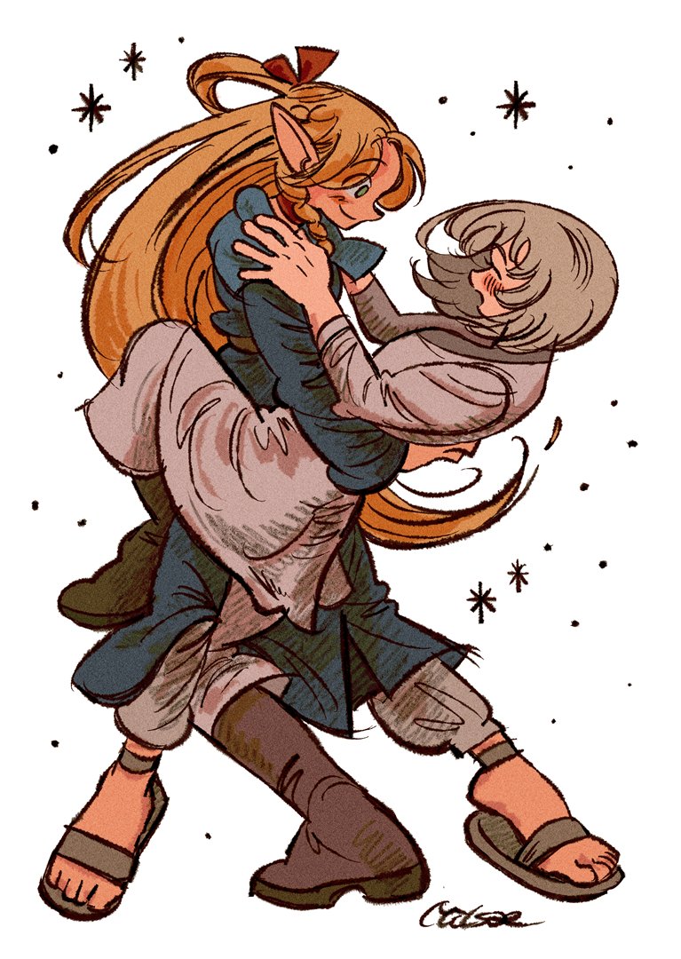 Safebooru - 2girls blonde hair blue dress boots brown footwear closed ...