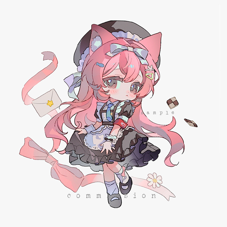 Safebooru - 1girl animal ear fluff animal ears apron armband black dress black hat blue bow blue ...