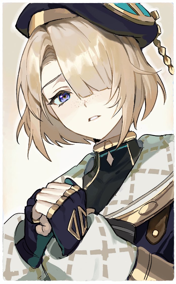 Safebooru - 1boy 42u16 androgynous beret black gloves black hat blonde hair blue eyes fingerless ...