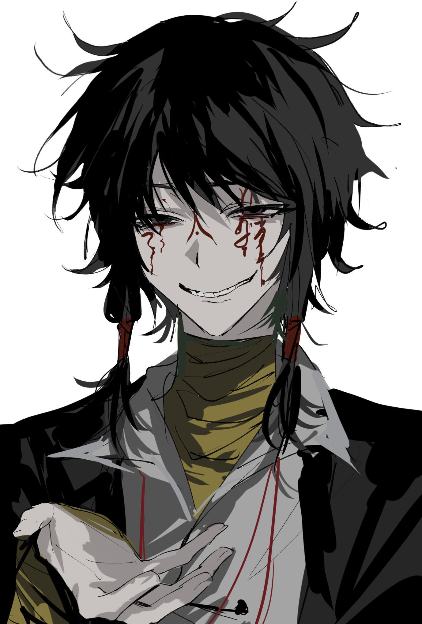 Safebooru - 1boy black eyes black hair black jacket chinese commentary ...