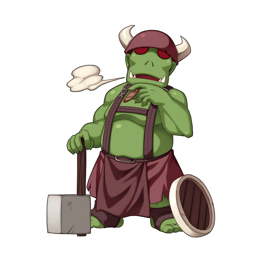 Safebooru - 1boy axe brown footwear brown skirt chibi chibi only cigar ...