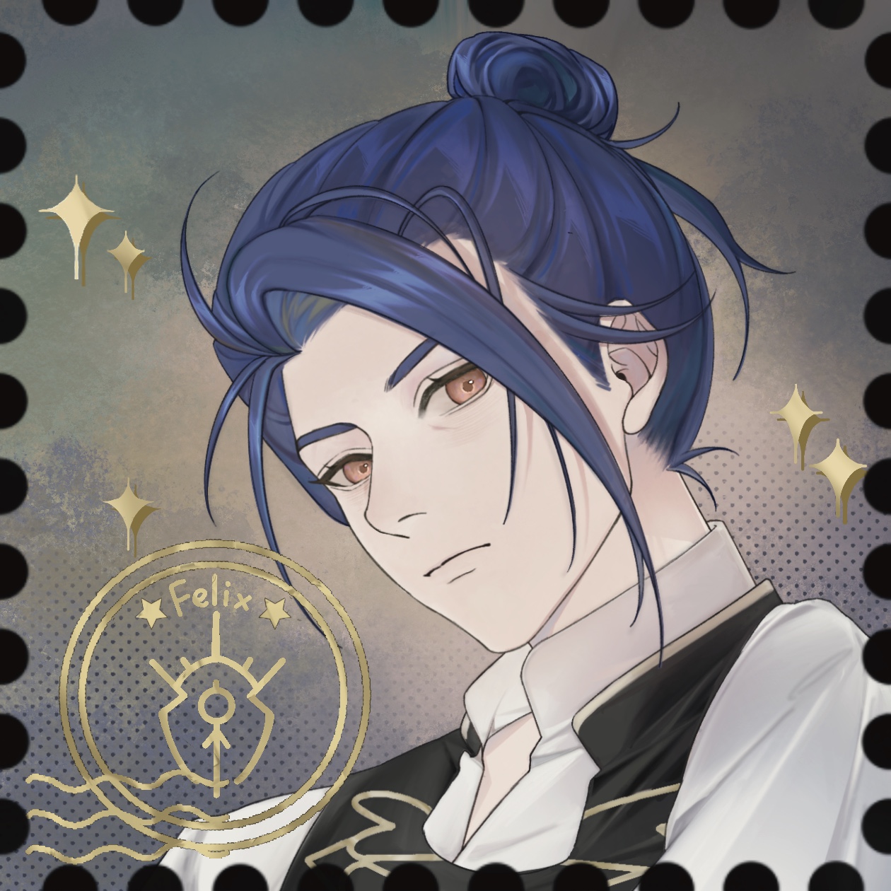 Safebooru - 1boy bbb52486717 black vest blue hair character name closed ...