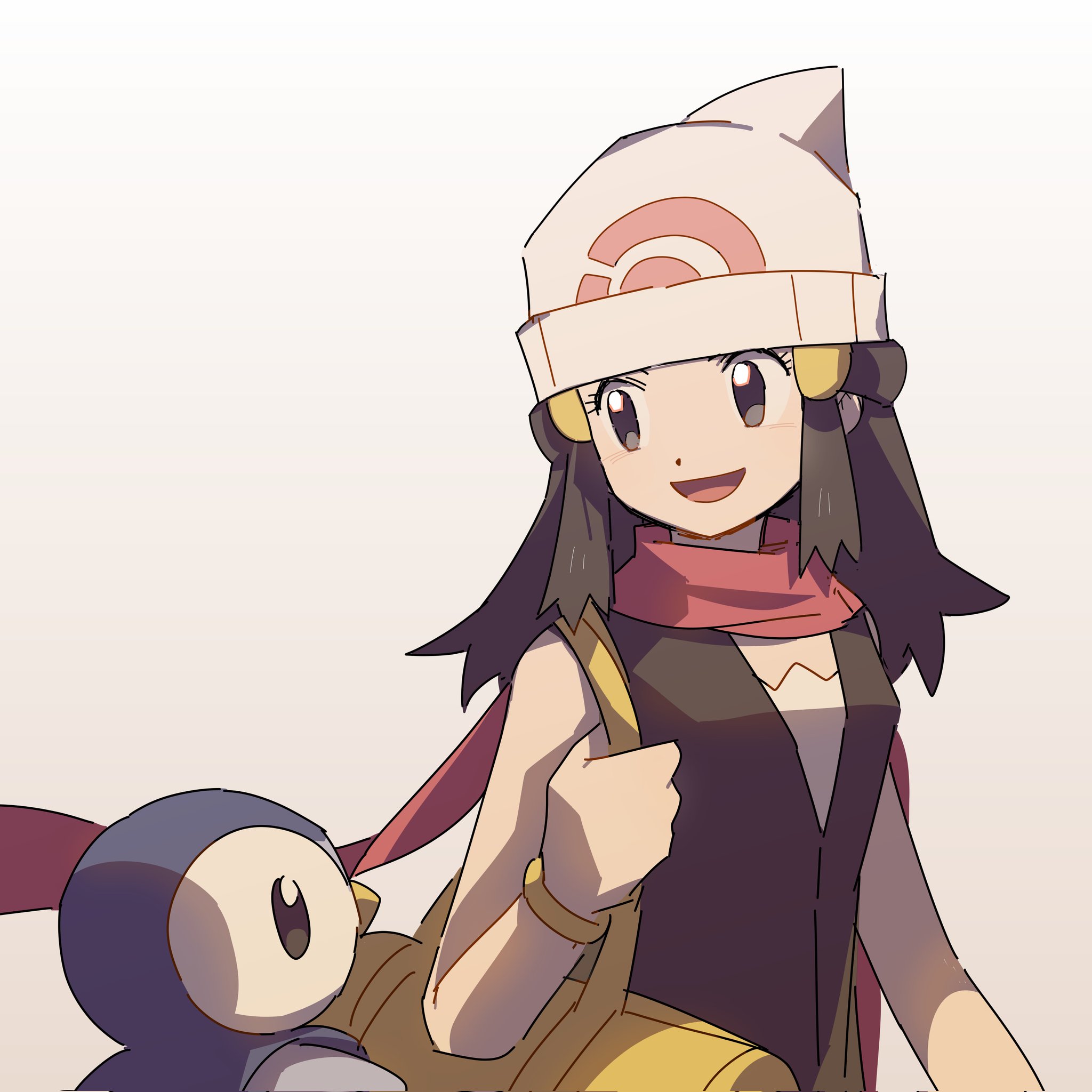 Safebooru - :d bag bare shoulders bing sin11239 black eyes black hair black shirt hair ornament ...