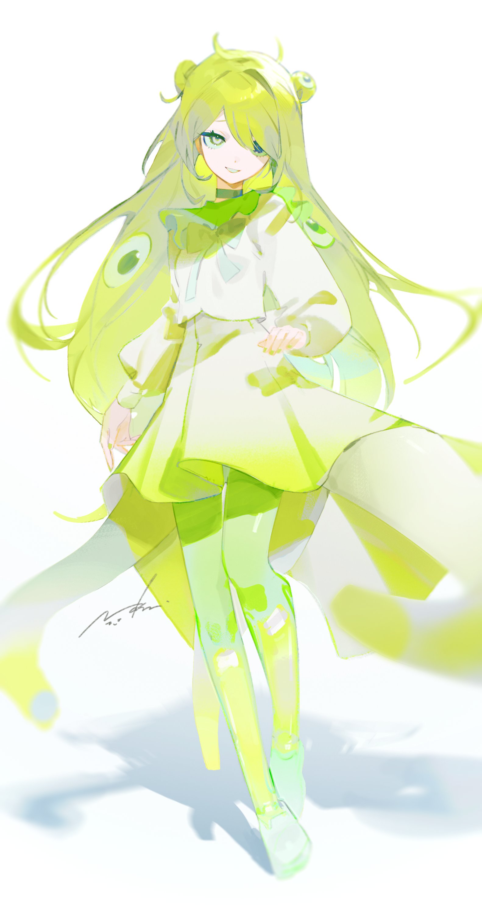 Safebooru - 1girl abstract absurdres arm at side blue ribbon capelet choker cropped sweater dot ...