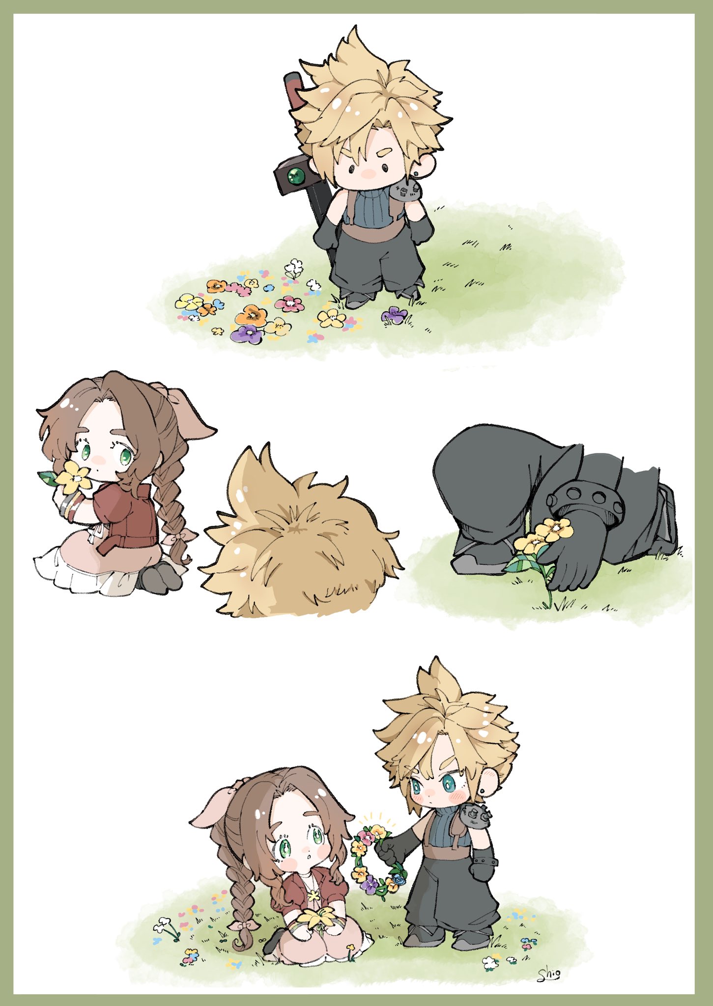 Safebooru - 1boy 1girl aerith gainsborough armor baggy pants bangle belt black gloves black ...