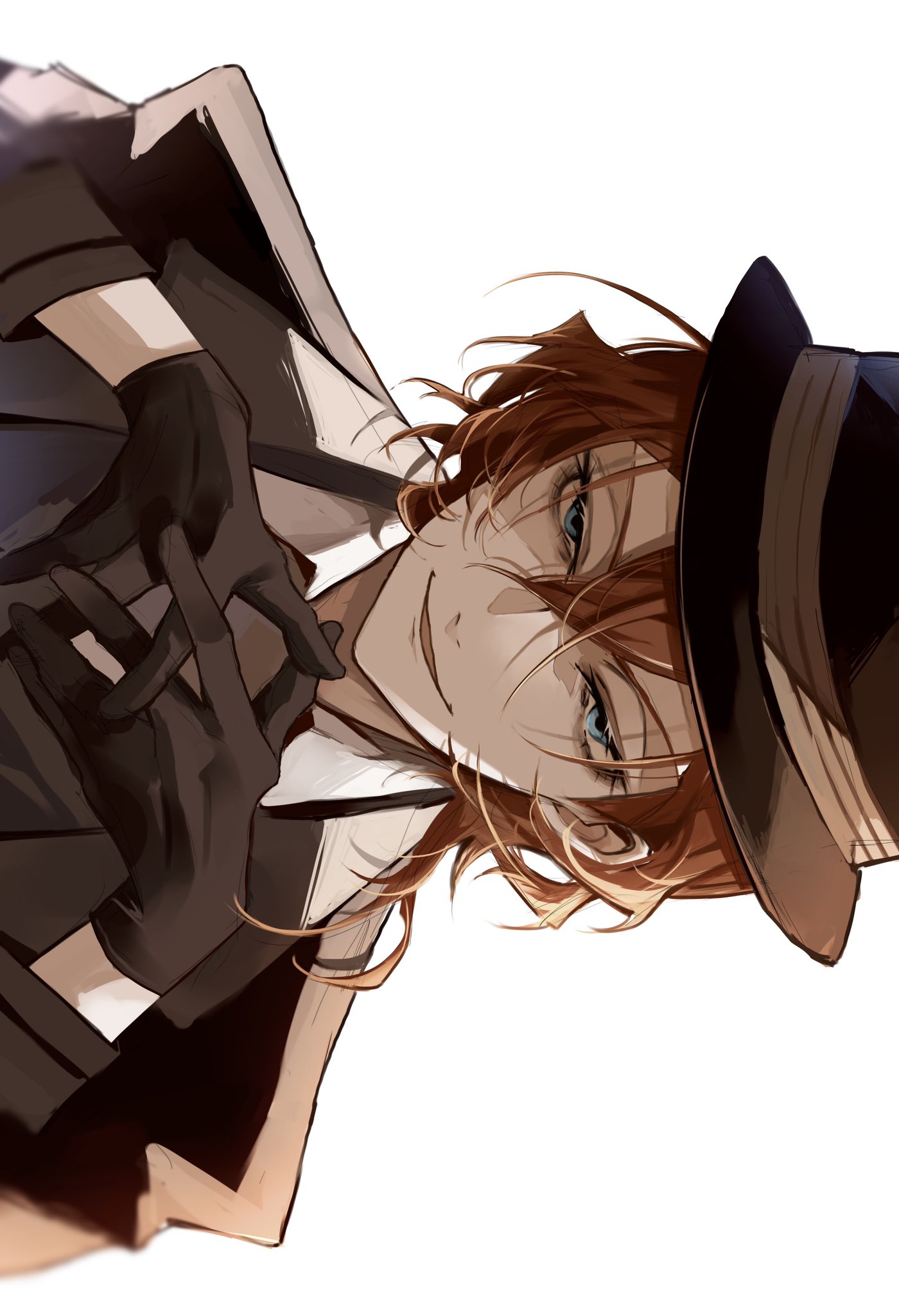 Safebooru - 1boy black gloves black hat black jacket blue eyes bungou stray dogs gloves hair ...