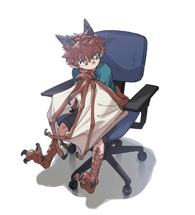 Safebooru - 1boy animal ears brown hair chair child claws commentary dragon boy full body male ...