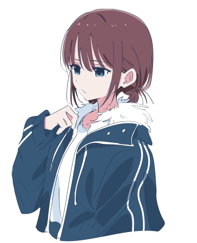 Safebooru - 1girl 818 seki blue eyes blue jacket brown hair closed ...