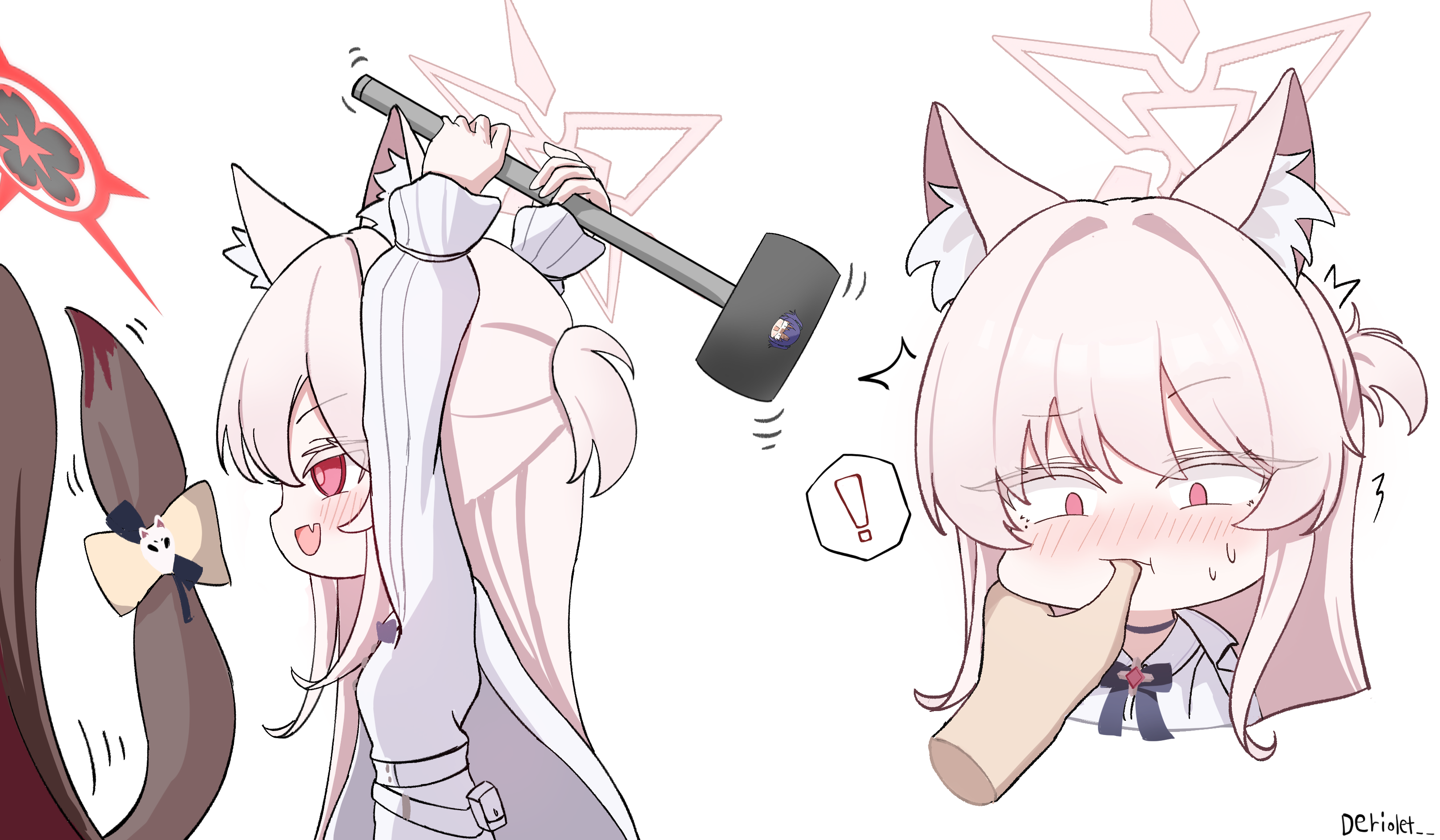 Safebooru - ! 1other 2girls absurdres akira (blue archive) animal ear fluff animal ears blue ...