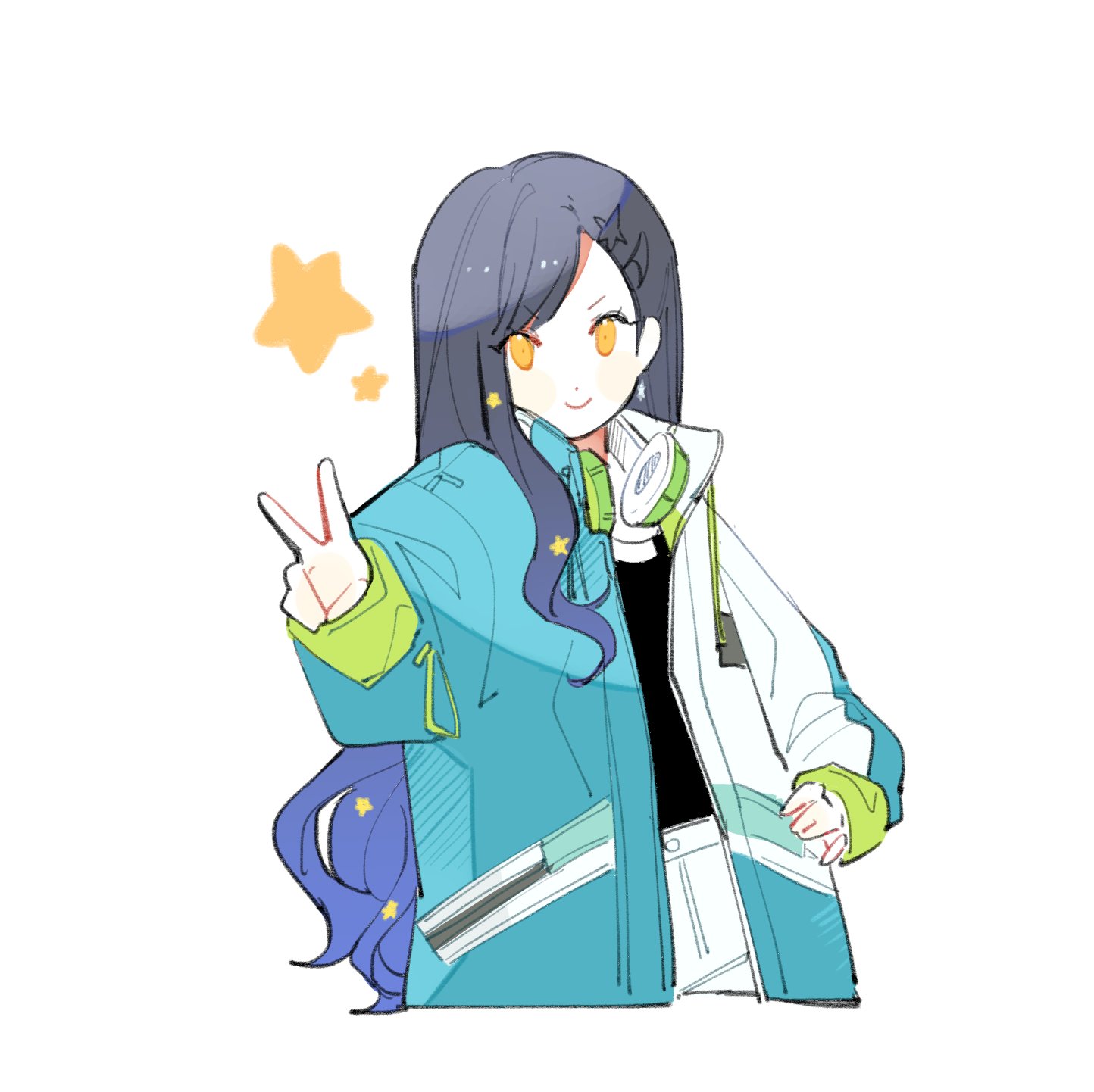 Safebooru - 1girl black shirt blue hair closed mouth hand up headphones ...