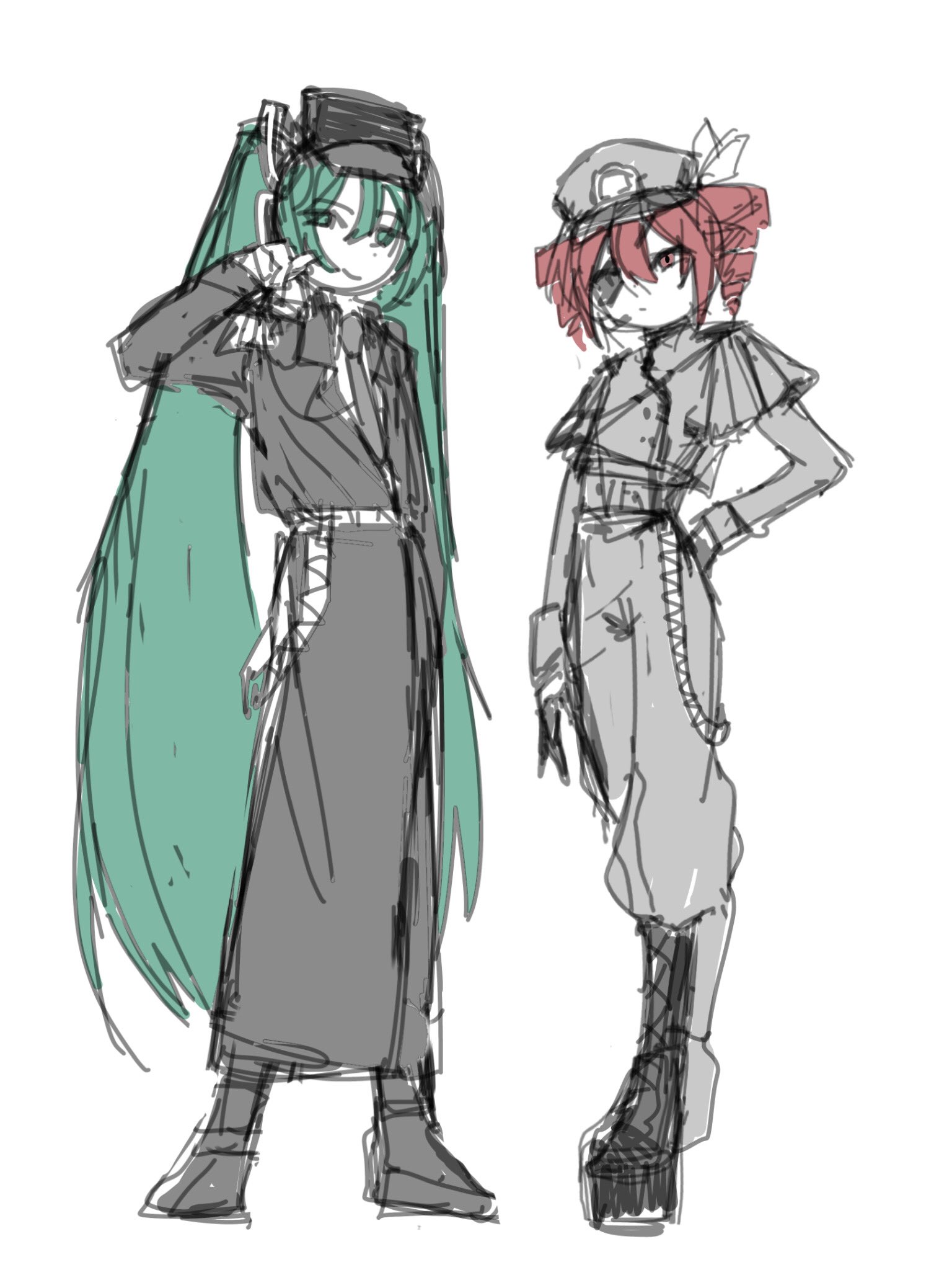 Safebooru - 2girls belt black hat black jacket boots bow contrapposto cross-laced footwear dot ...