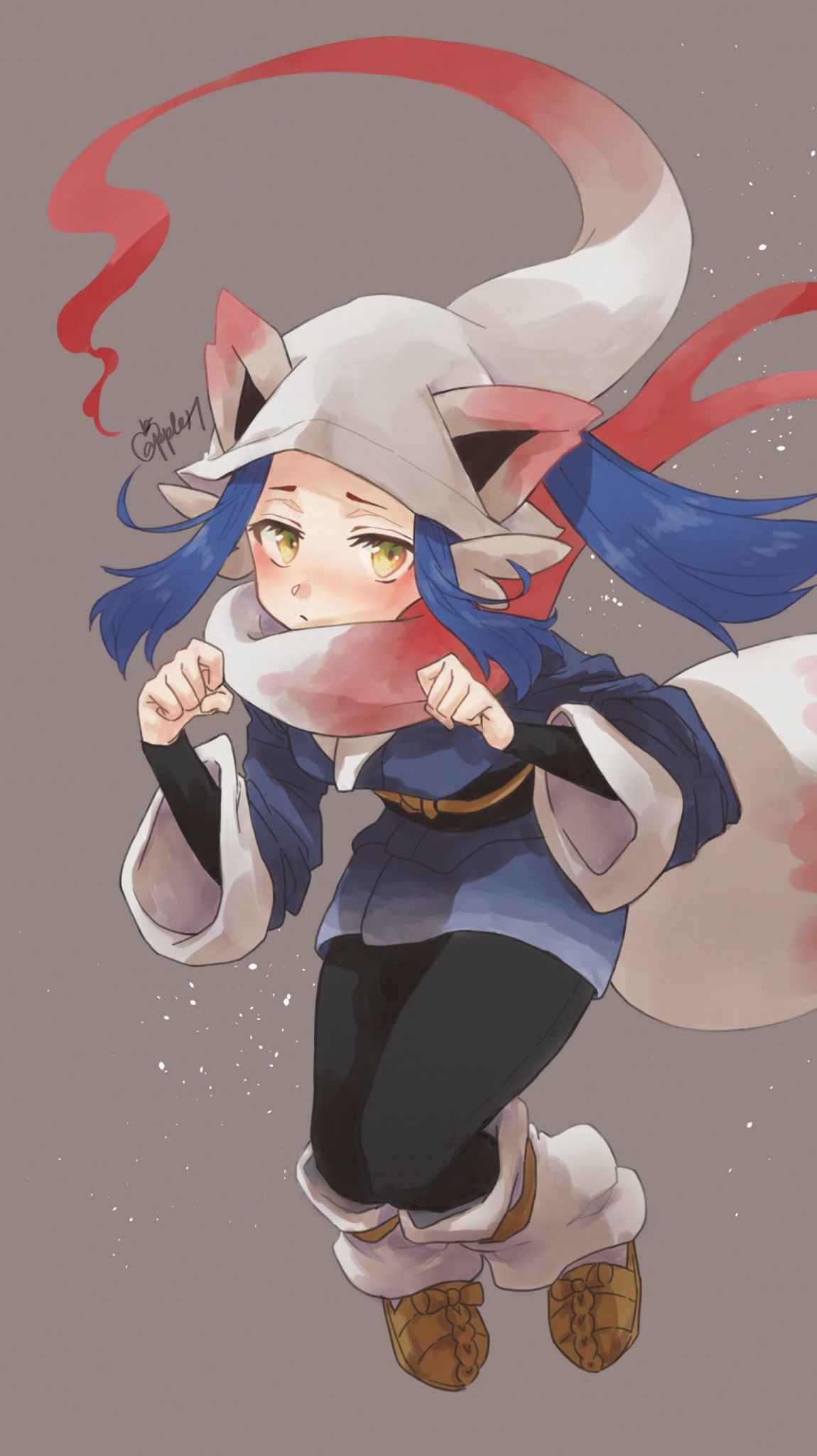 Safebooru - 1girl akari (pokemon) animal ears black pants blue hair ...