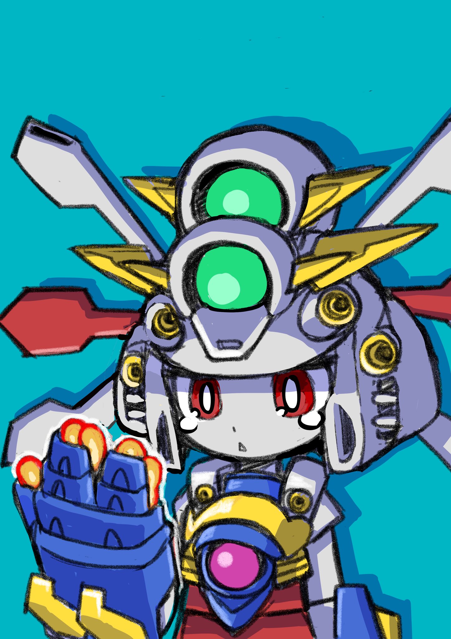 Safebooru - 1girl amor bakunetsu god finger blue background bright ...
