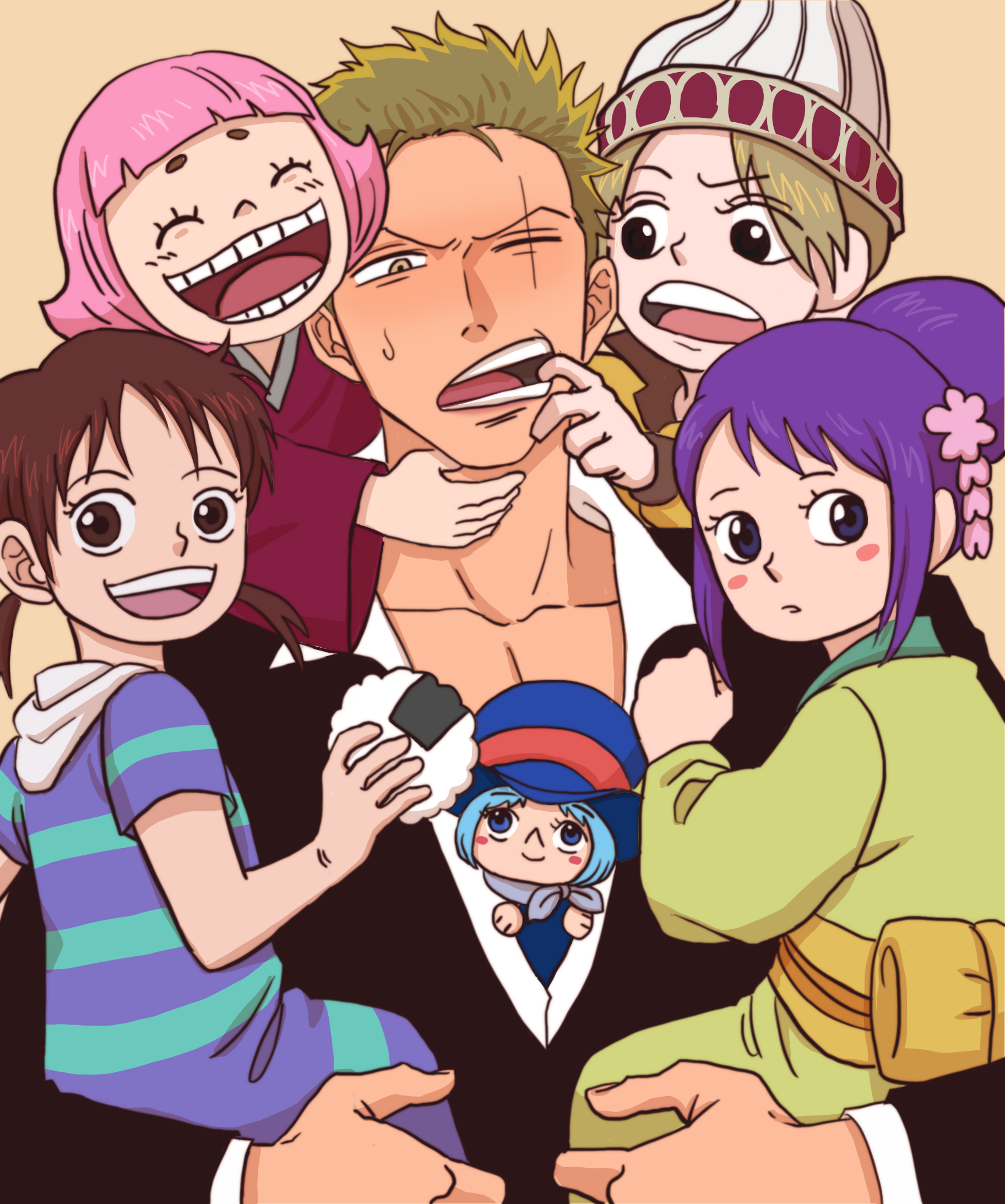Safebooru - 1boy 5girls apis (one piece) black eyes black suit blue ...