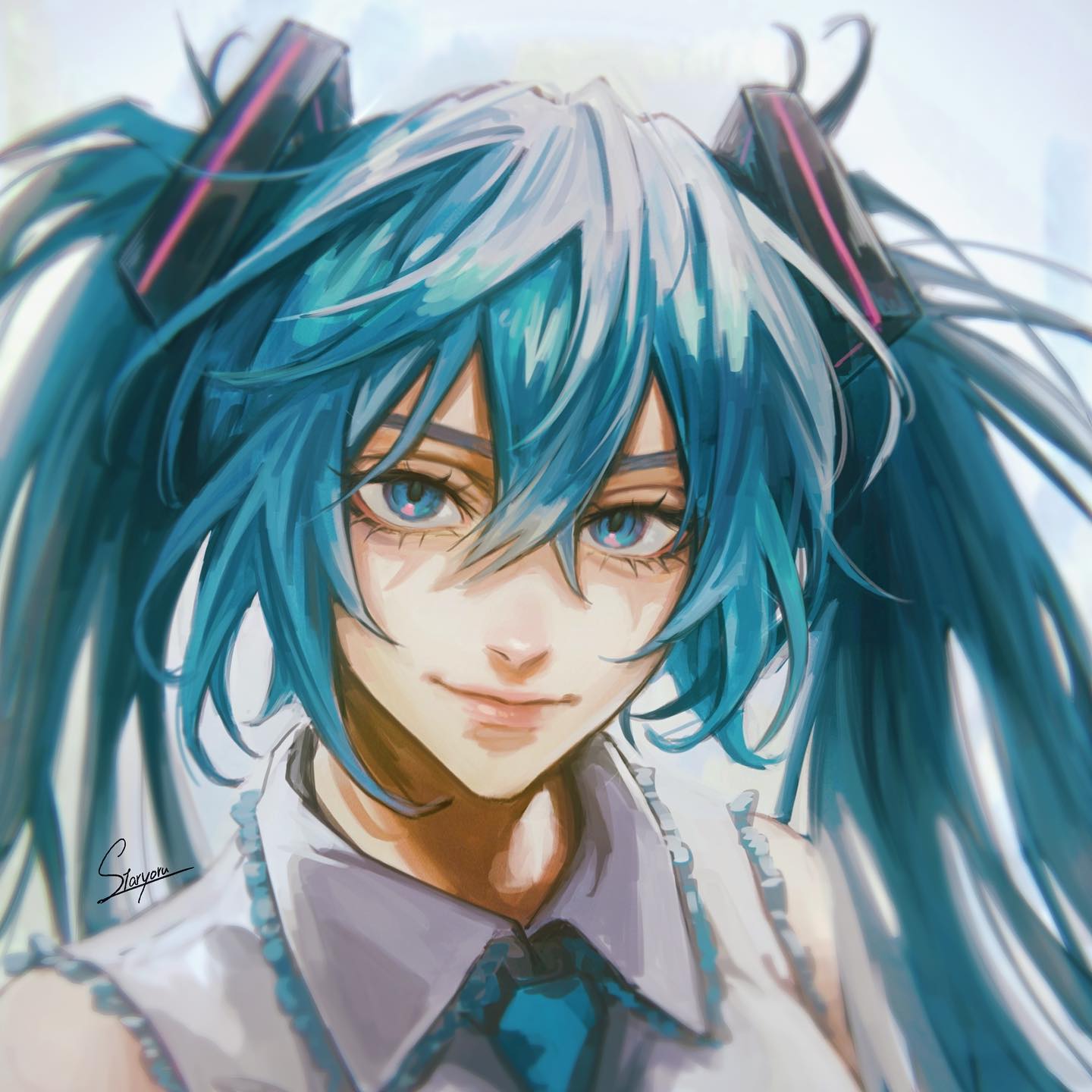 Safebooru - bare shoulders blue eyes blue hair blue necktie hatsune ...