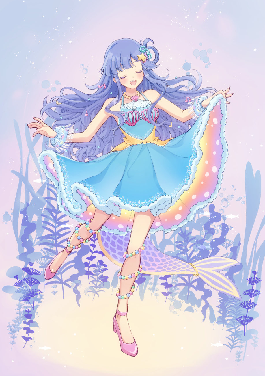 Safebooru - 1girl asari nanami bare shoulders bintaptyo blue dress blue hair blush breasts ...