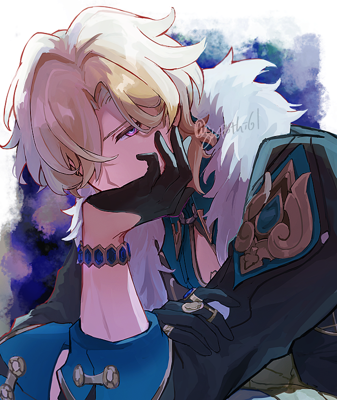 Safebooru - 1boy aventurine (honkai: star rail) black gloves black jacket blonde hair blue eyes ...